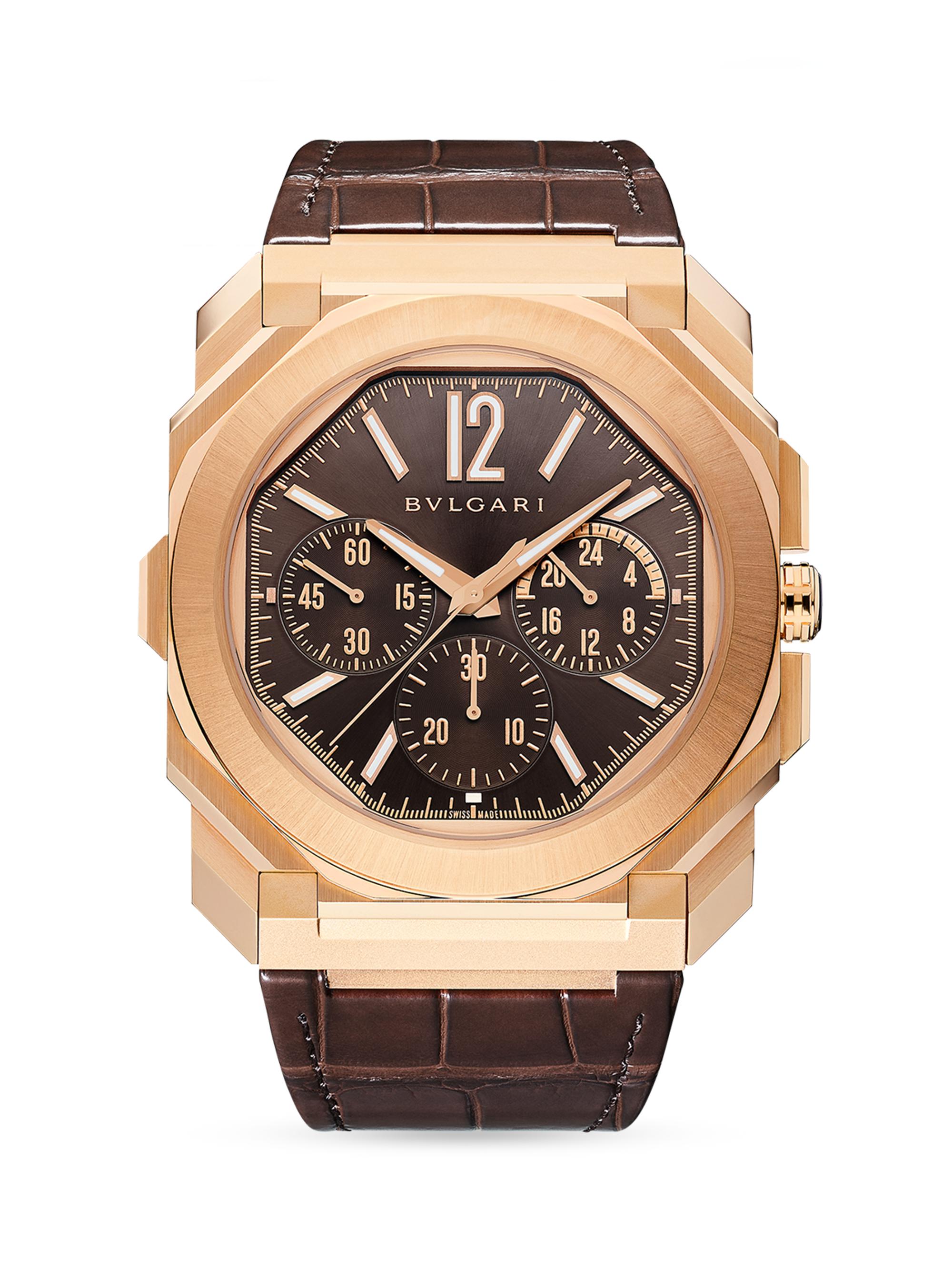 Shop BVLGARI Octo Finissimo 18K Rose Gold & Alligator Leather ...