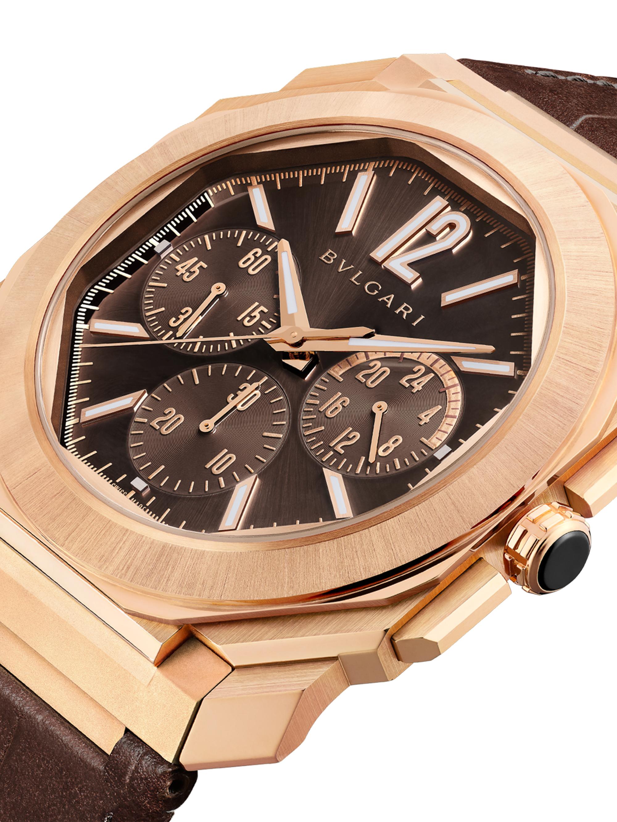 Shop BVLGARI Octo Finissimo 18K Rose Gold & Alligator Leather ...