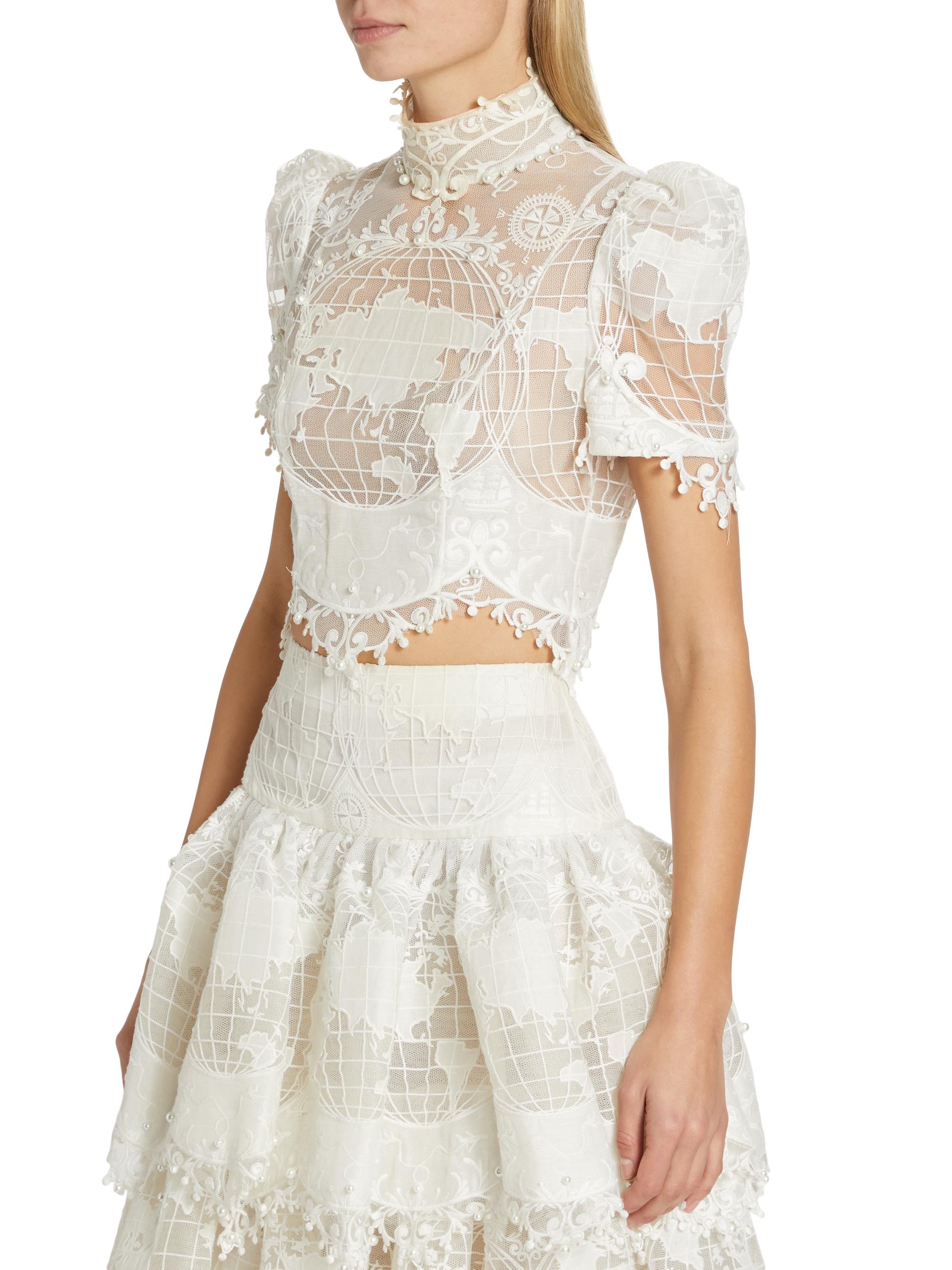 Shop Zimmermann High Tide Embroidered Lace Crop Bodice | Saks Fifth Avenue
