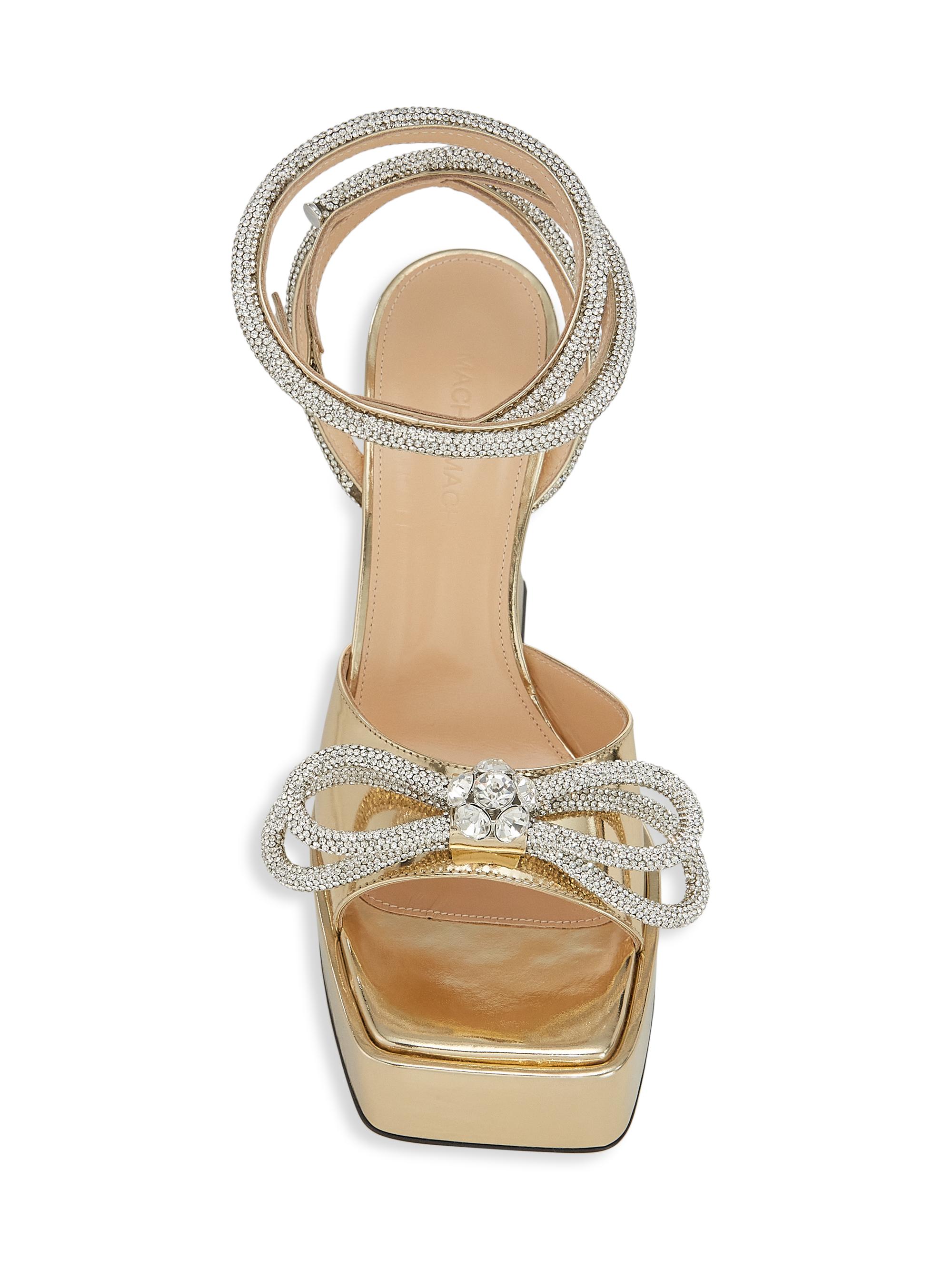 Shop Mach & Mach 140 Leather & Crystal-Embellished Bow Platforms | Saks ...