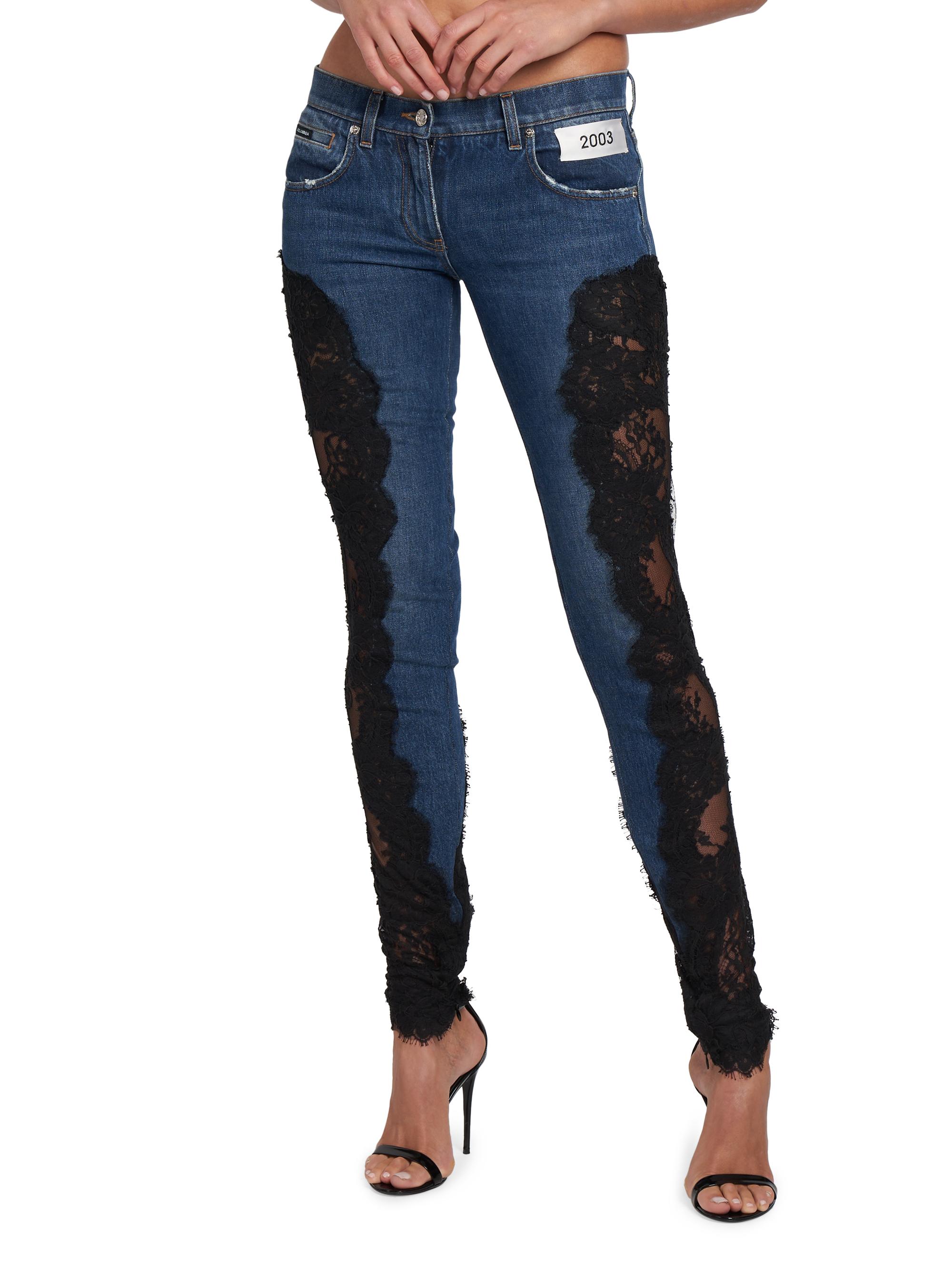 Shop Dolce&Gabbana Lace Cut-Out Low-Rise Jeans | Saks Fifth Avenue