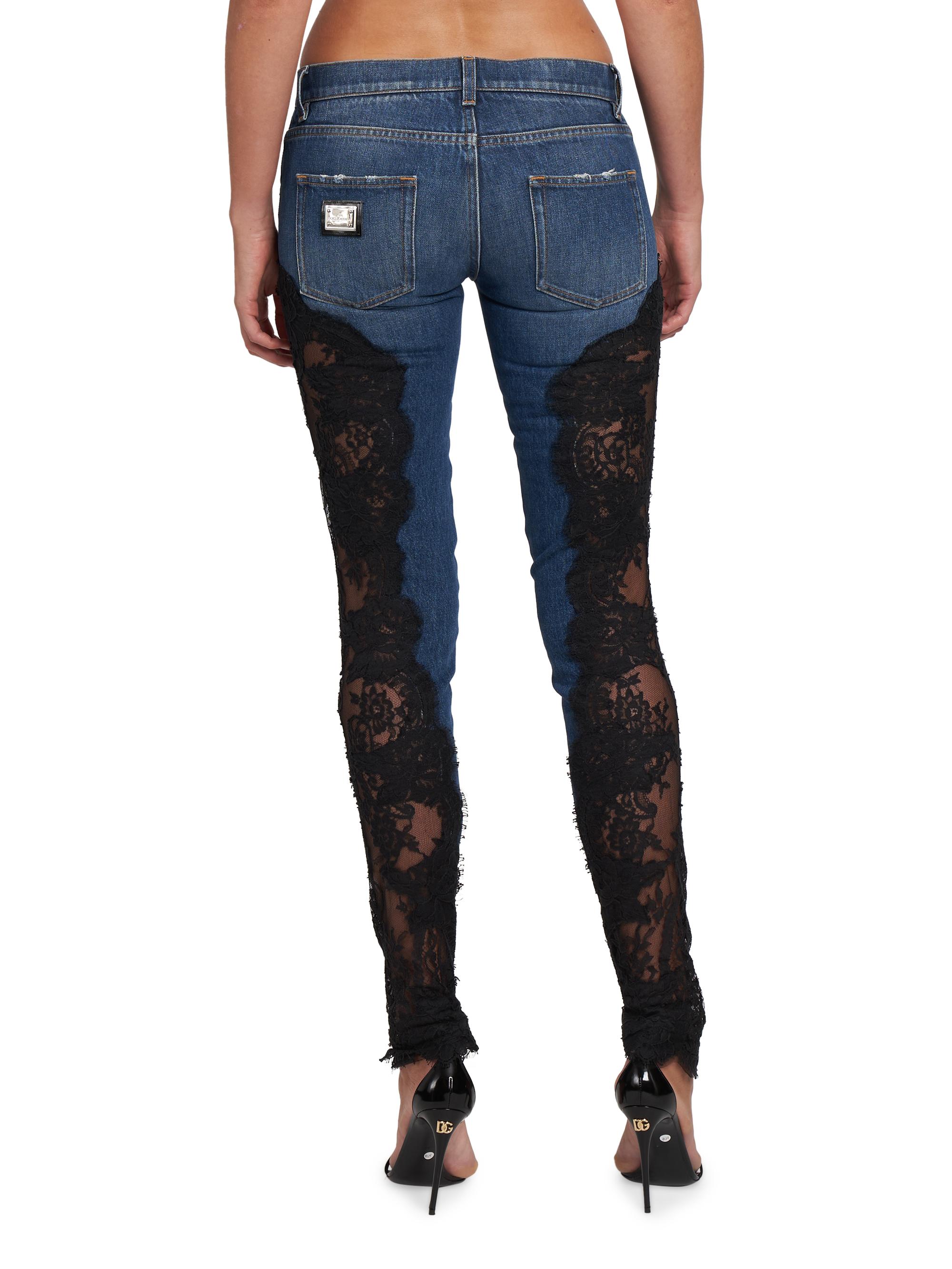 Shop Dolce&Gabbana Lace Cut-Out Low-Rise Jeans | Saks Fifth Avenue