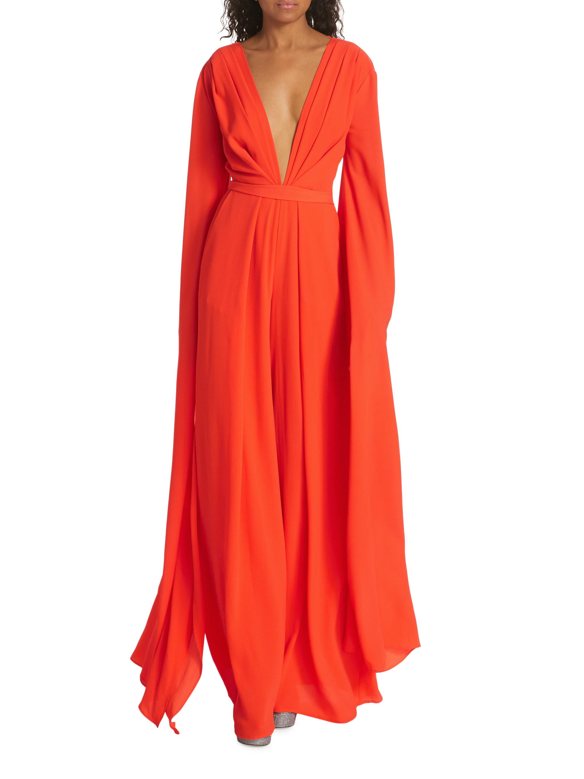 Shop Michael Costello Collection Elvira Wide-Leg Cape-Sleeve Jumpsuit ...