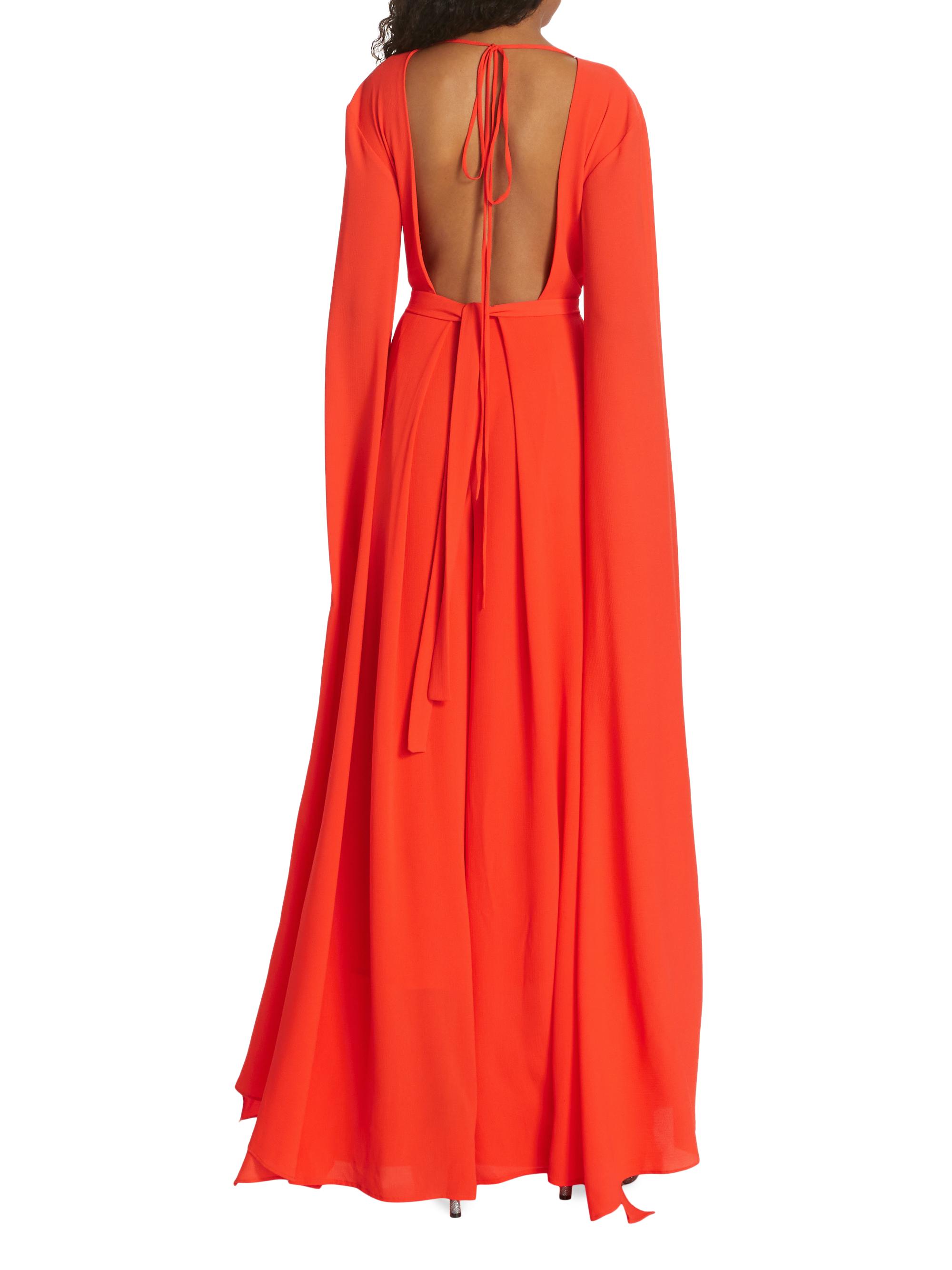 Shop Michael Costello Collection Elvira Wide-Leg Cape-Sleeve Jumpsuit ...