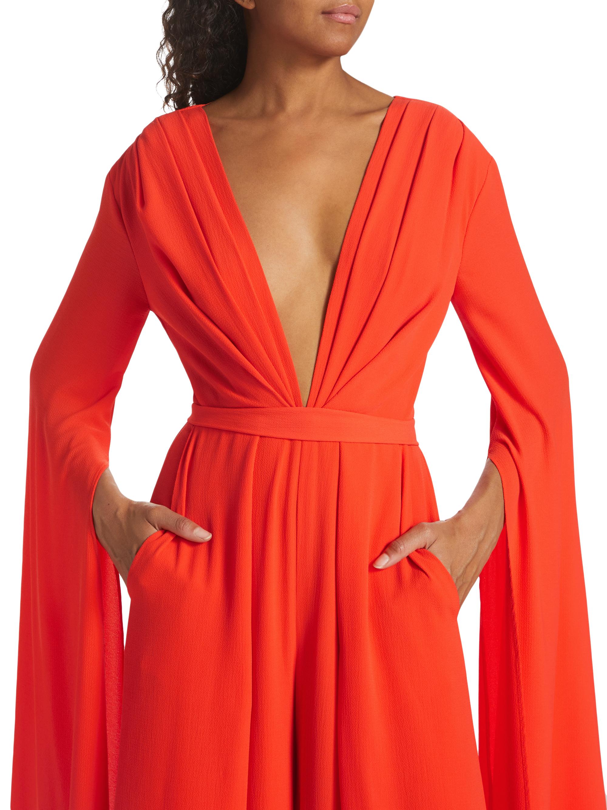 Shop Michael Costello Collection Elvira Wide-Leg Cape-Sleeve Jumpsuit ...