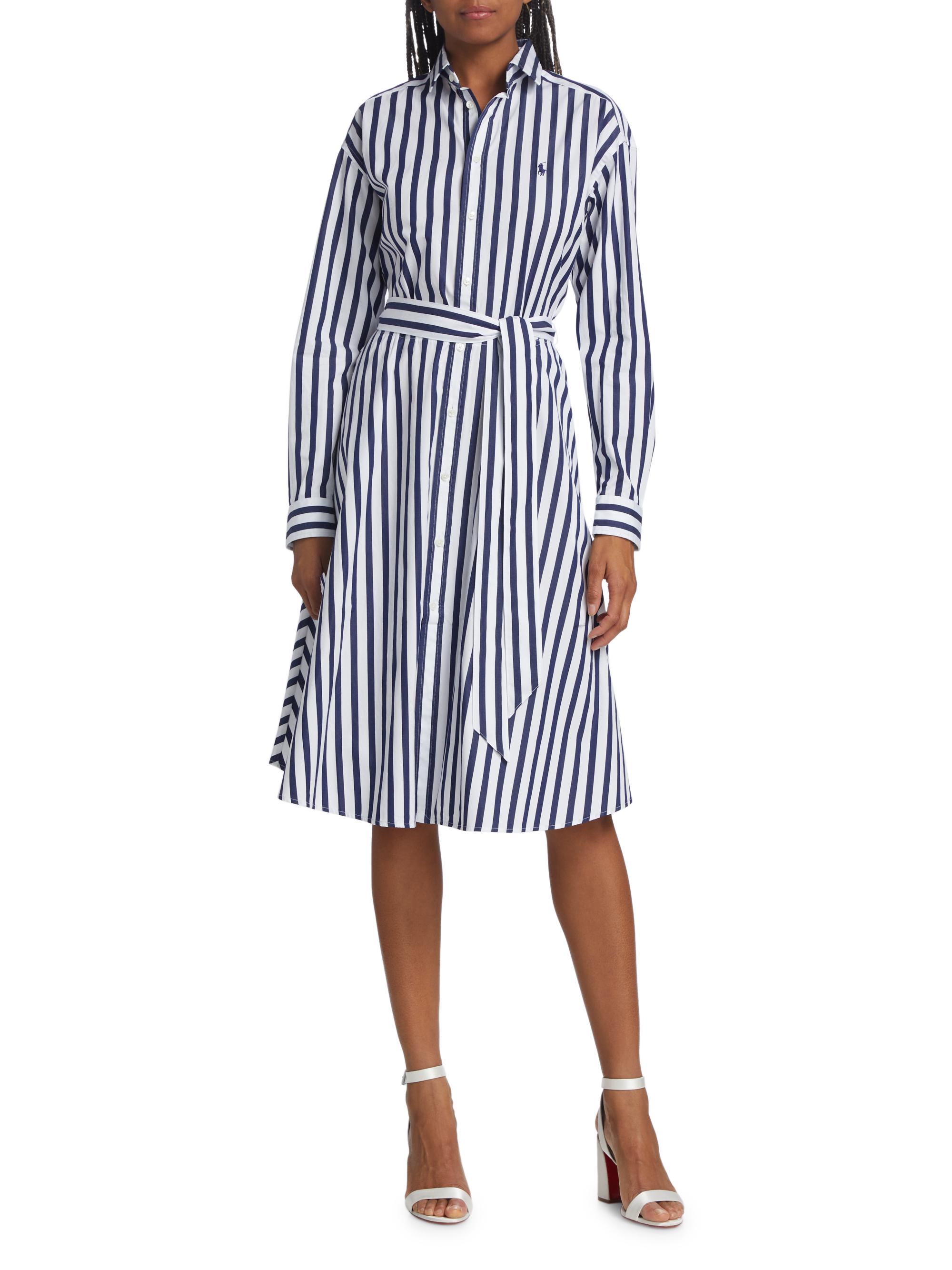 Shop Polo Ralph Lauren Ela Belted Stripe Cotton Shirtdress | Saks Fifth ...
