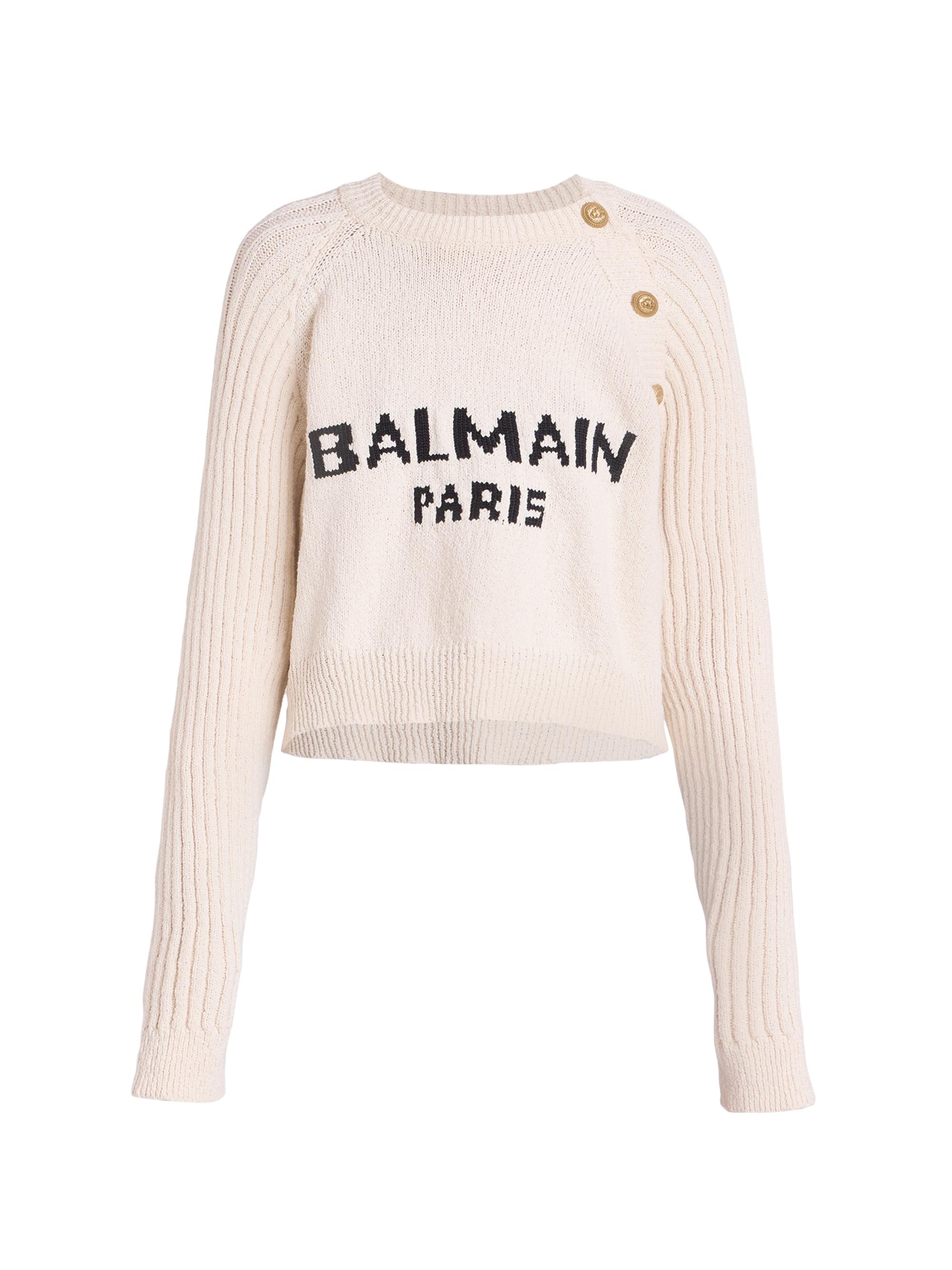 Shop Balmain Logo Cotton-Blend Cropped Sweater | Saks Fifth Avenue