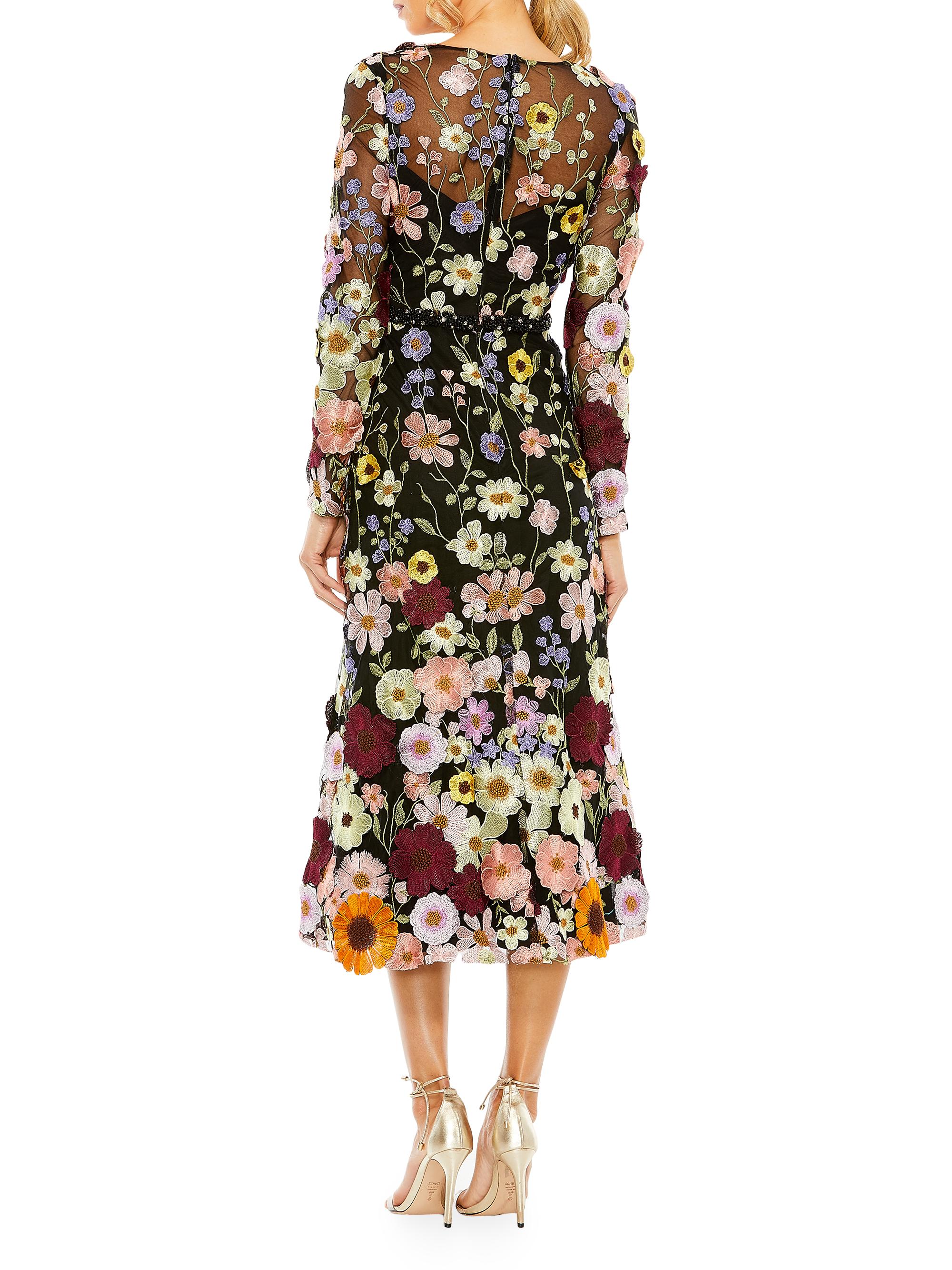 Shop Mac Duggal Mac Floral Embroidered Midi-Dress | Saks Fifth Avenue
