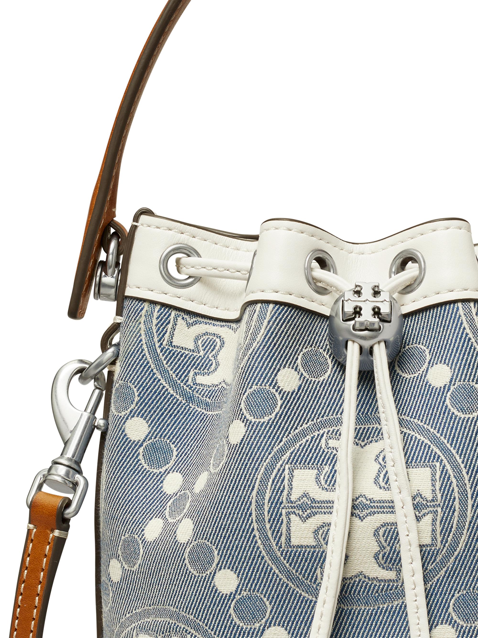 Shop Tory Burch Mini T Monogram Denim Bucket Bag | Saks Fifth Avenue