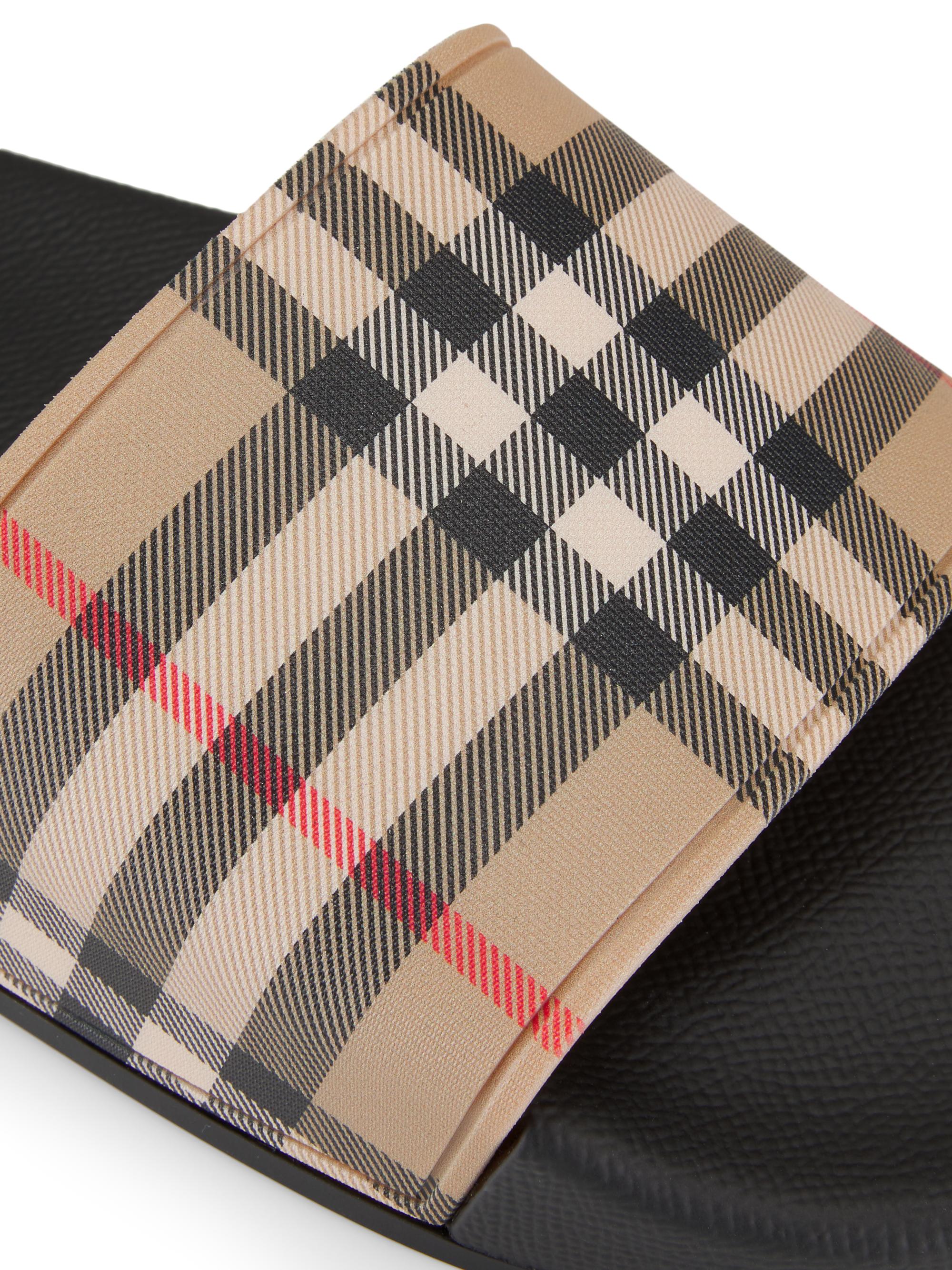 Shop Burberry Furley Plaid Slide Sandals | Saks Fifth Avenue