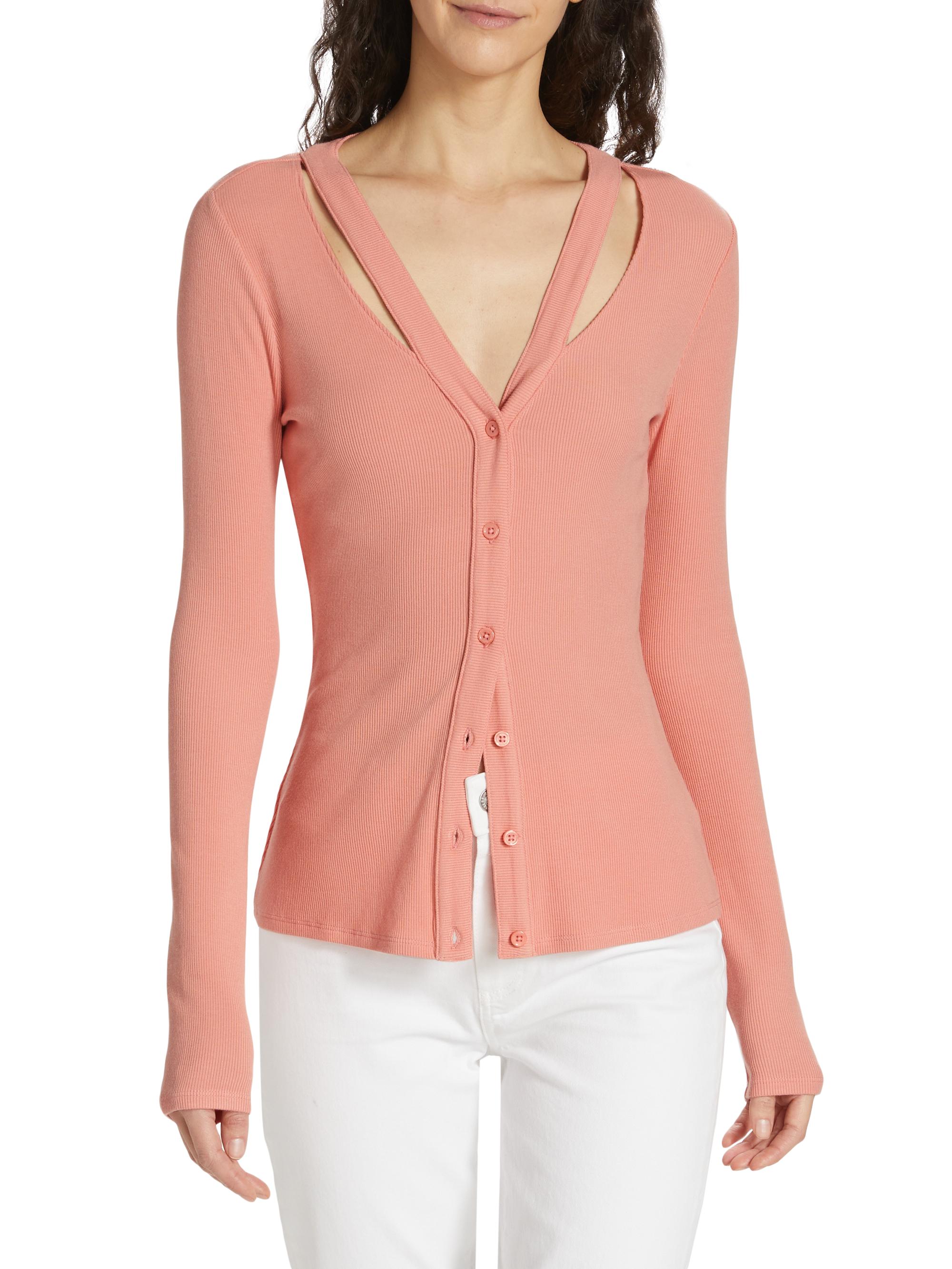 Shop Paige Sycamore Rib-Knit Cut-Out Cardigan | Saks Fifth Avenue