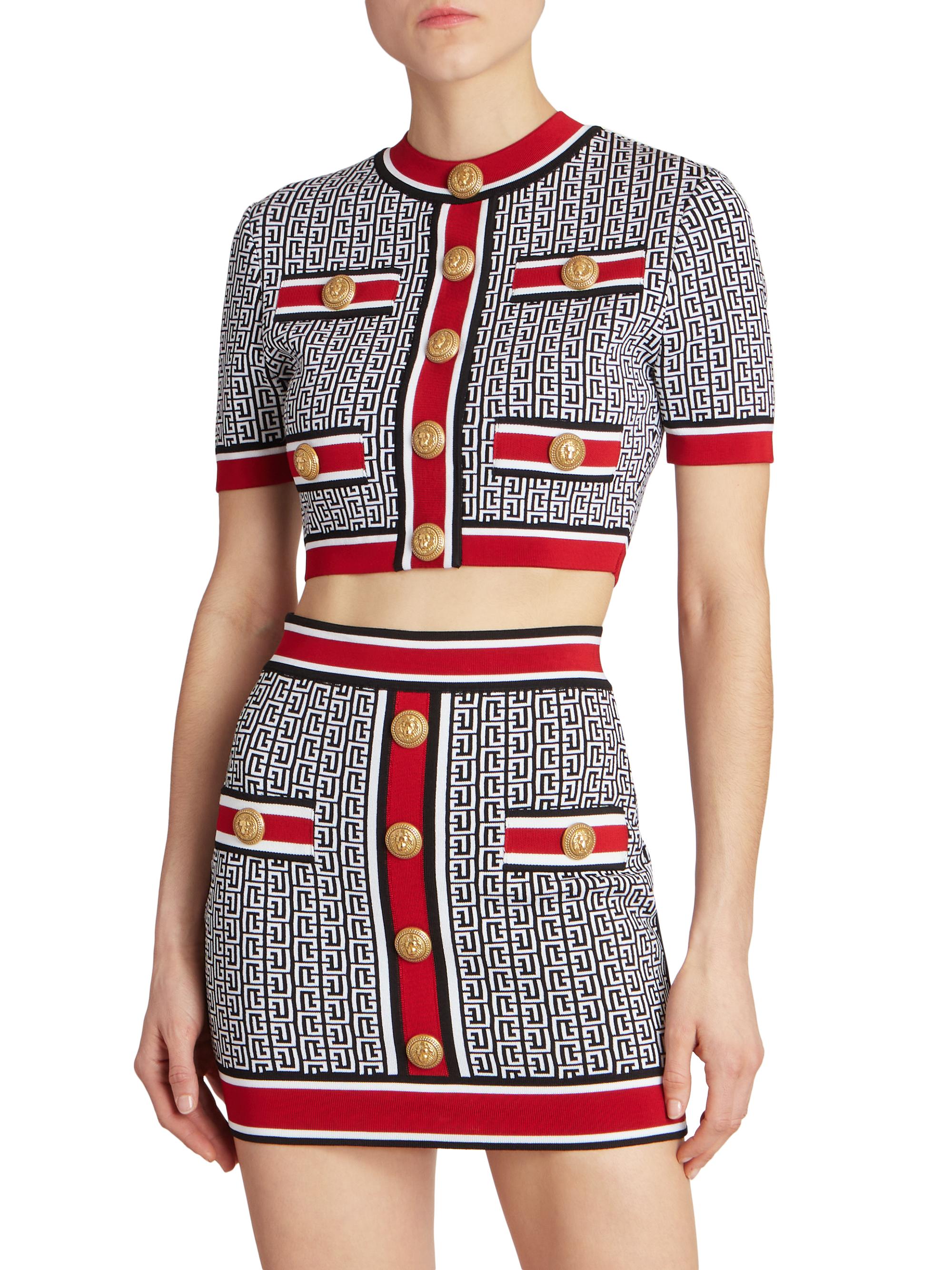 Shop Balmain Knit Monogrammed Crop Top | Saks Fifth Avenue