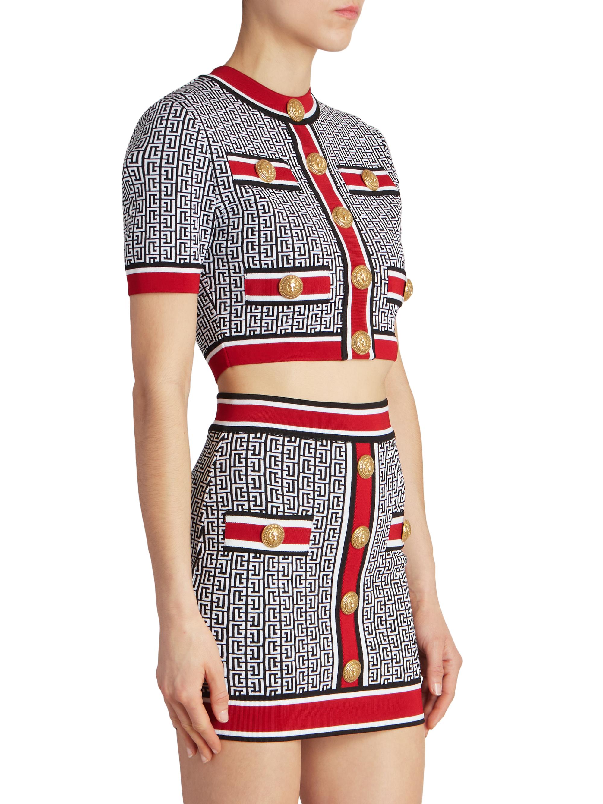 Shop Balmain Knit Monogrammed Crop Top | Saks Fifth Avenue