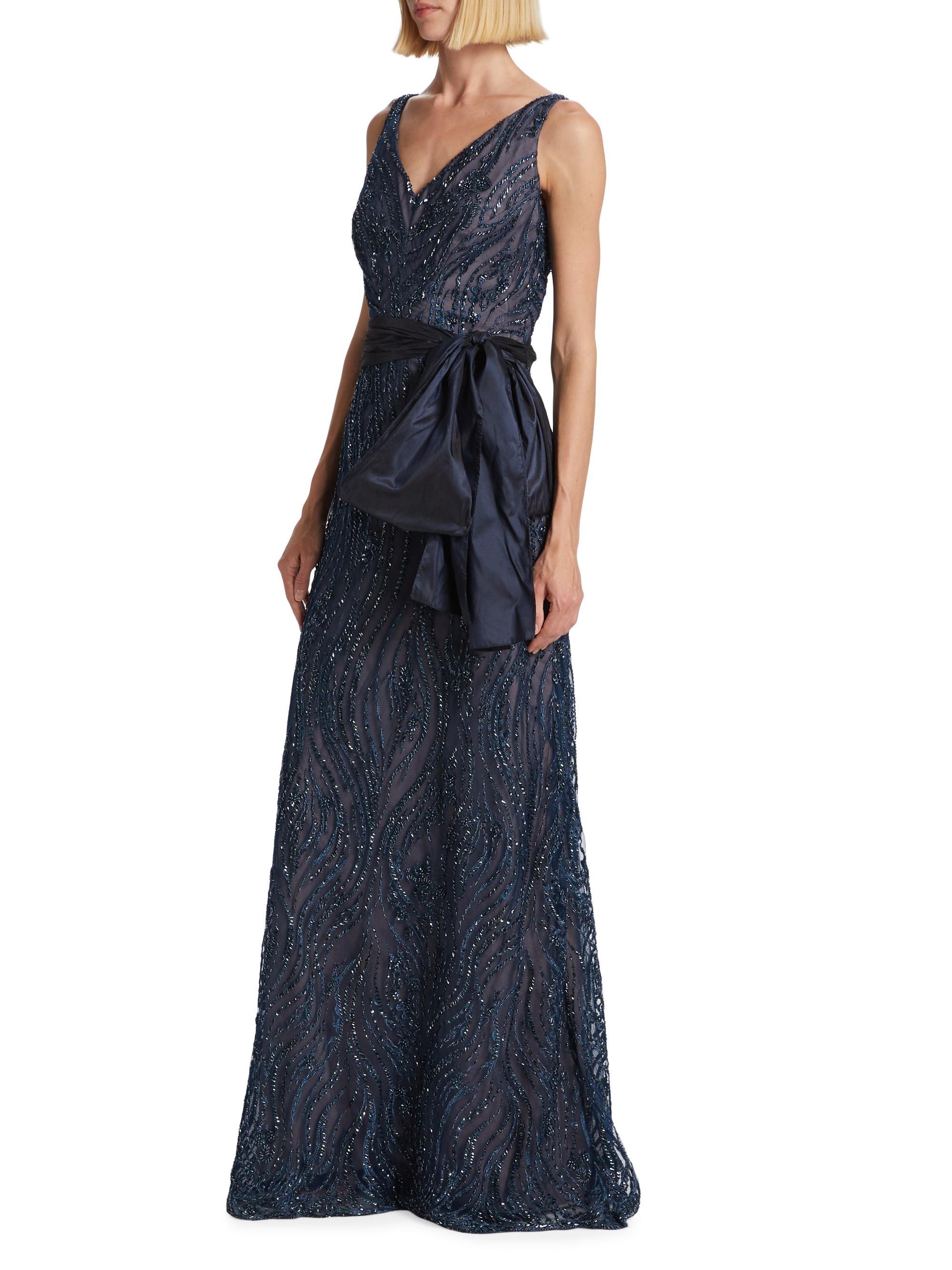 Shop Rene Ruiz Collection V-Neck Beaded Bow Gown | Saks Fifth Avenue