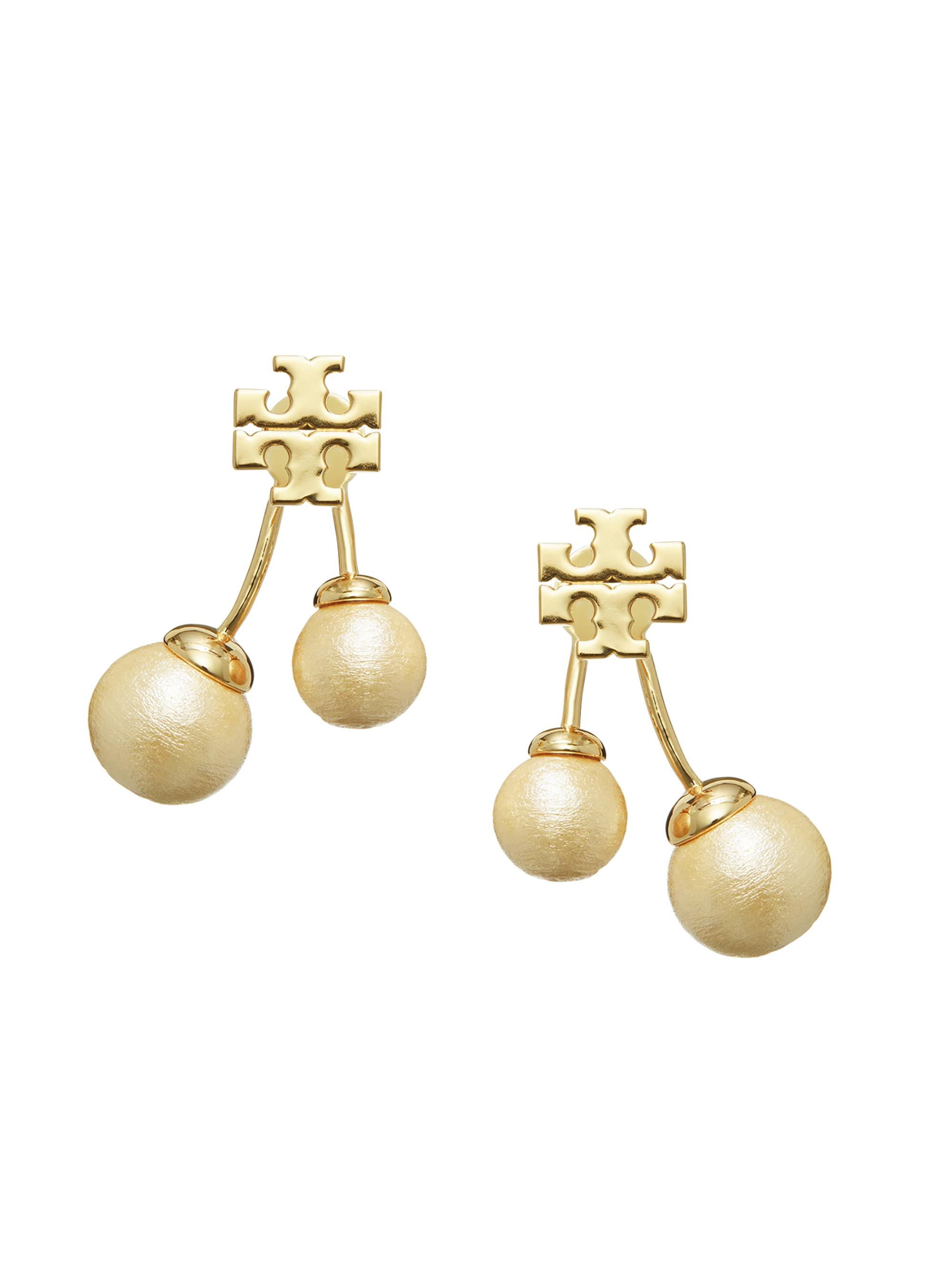 Shop Tory Burch Kira 18K-Gold-Plated & Cultured Pearl Logo Ear Jackets ...