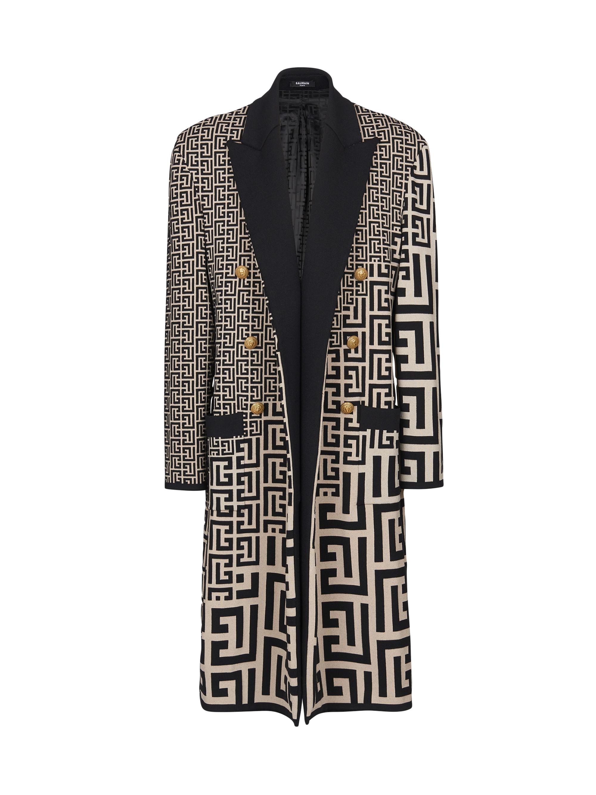 Shop Balmain Logo Print 6-Button Knit Coat | Saks Fifth Avenue