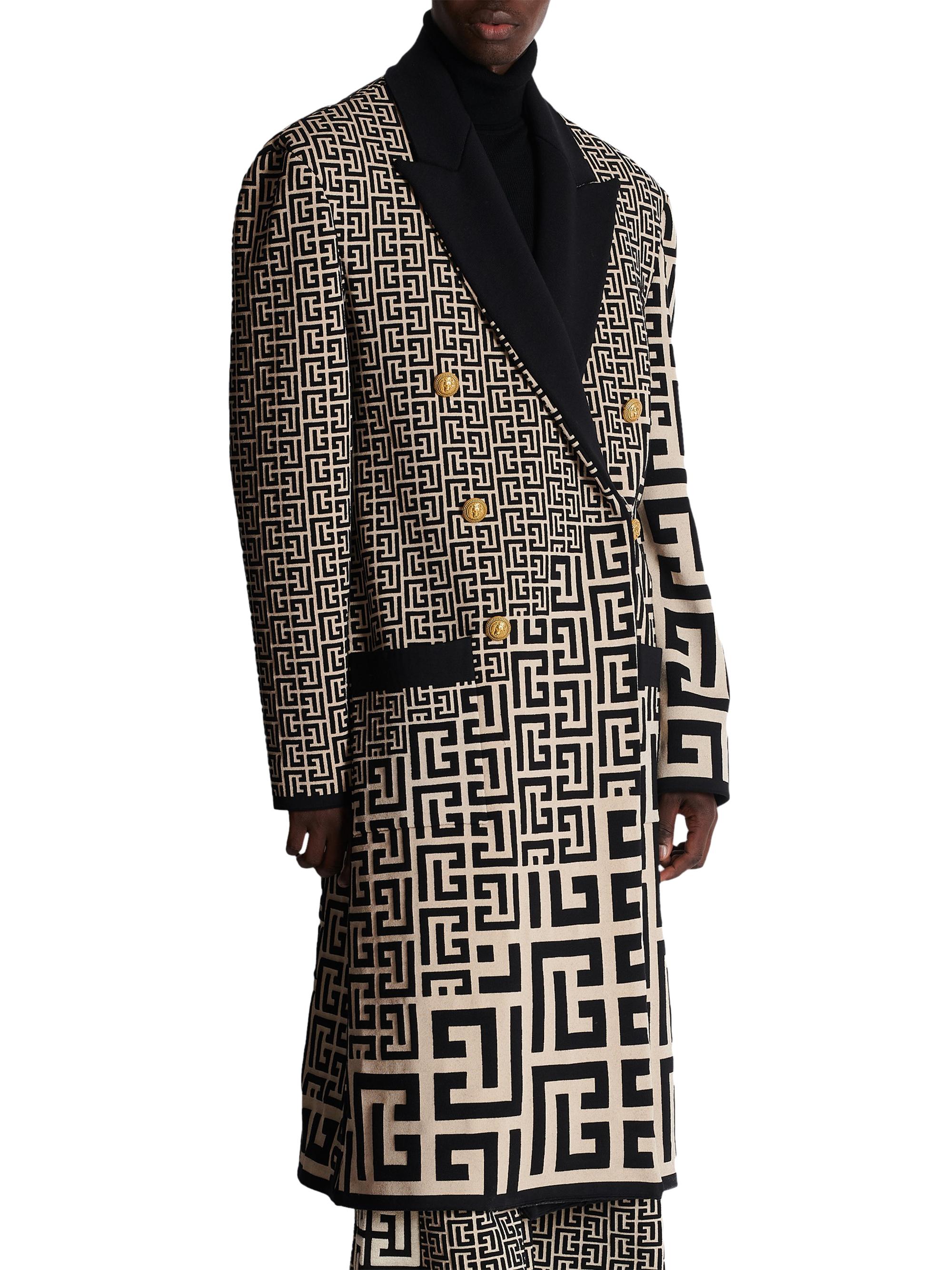 Shop Balmain Logo Print 6-Button Knit Coat | Saks Fifth Avenue