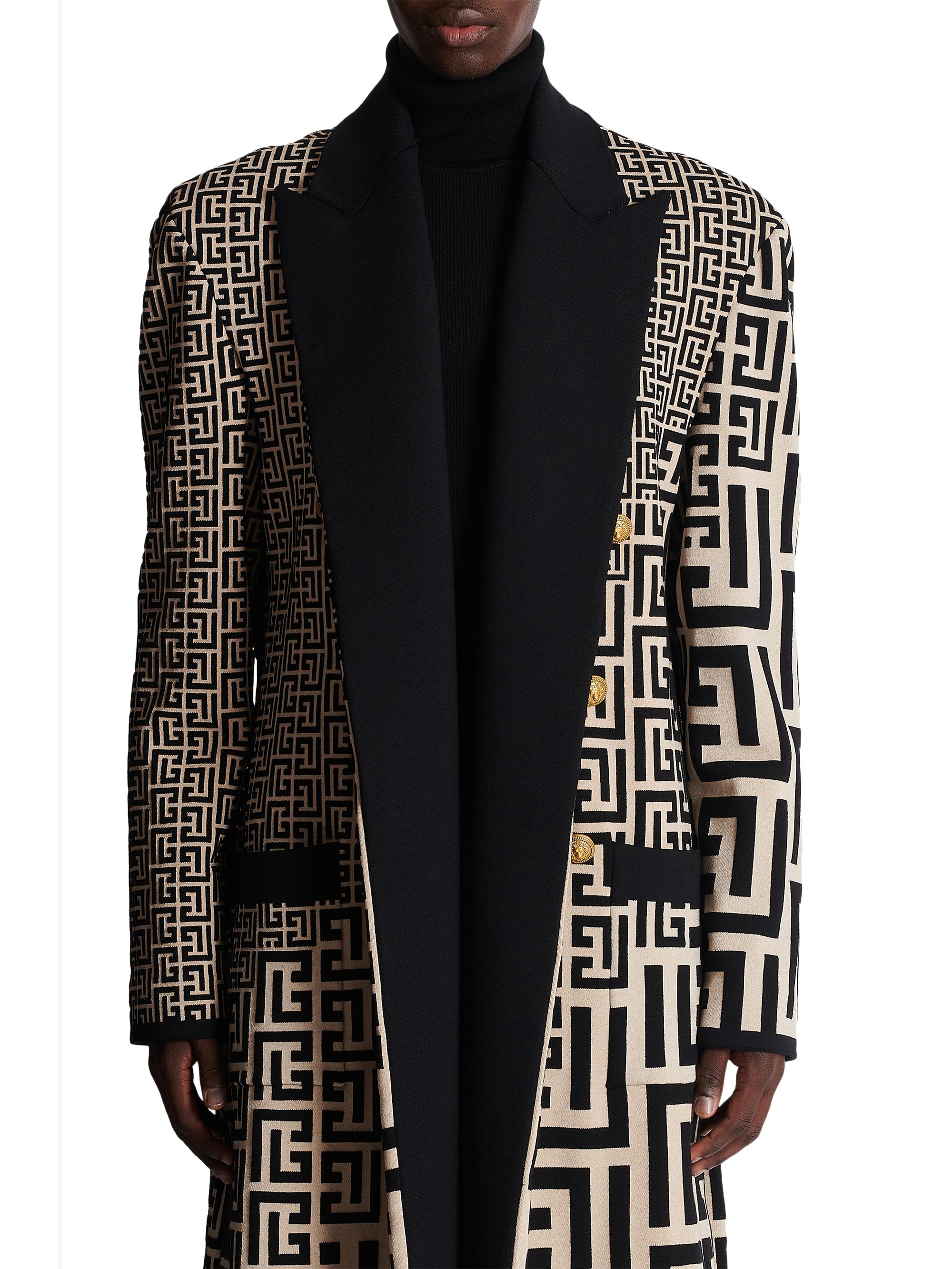 Shop Balmain Logo Print 6-Button Knit Coat | Saks Fifth Avenue