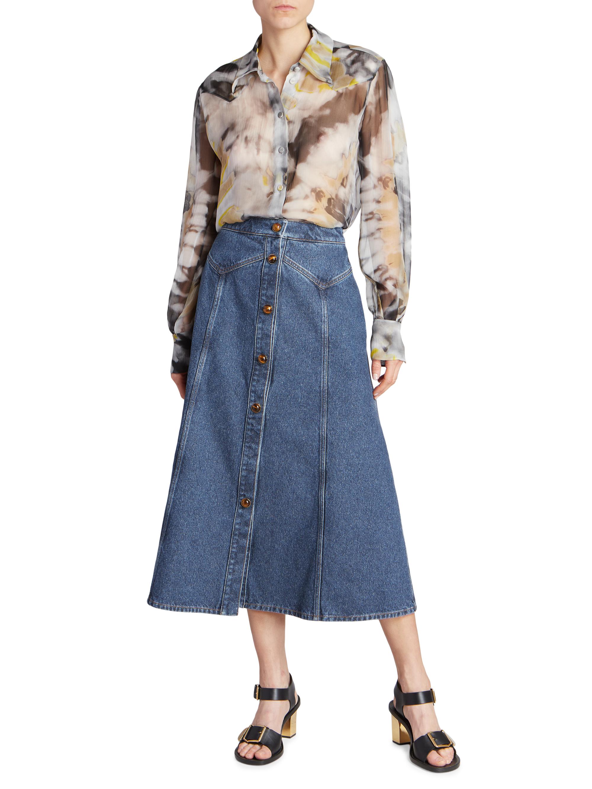 Shop Chloé Button-Front Denim Midi-Skirt | Saks Fifth Avenue