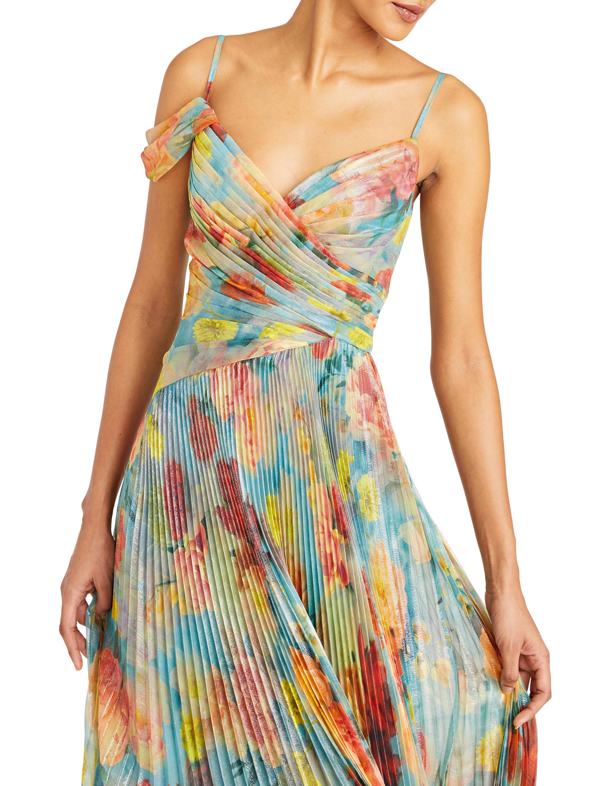Shop Theia Vienna Floral Pleated Silk-Blend Midi-Dress | Saks Fifth Avenue