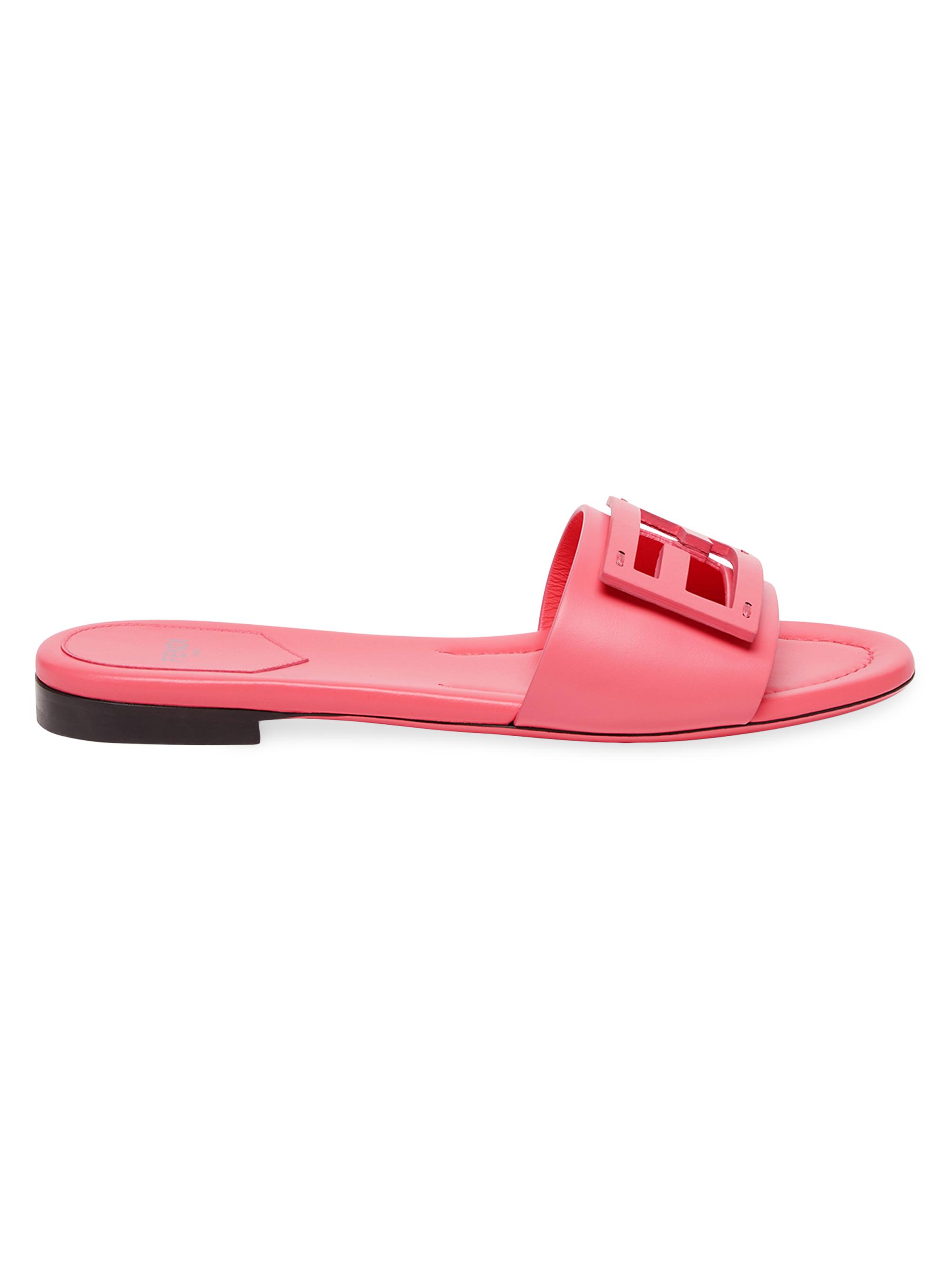 Shop Fendi Logo Leather Slide Sandals | Saks Fifth Avenue