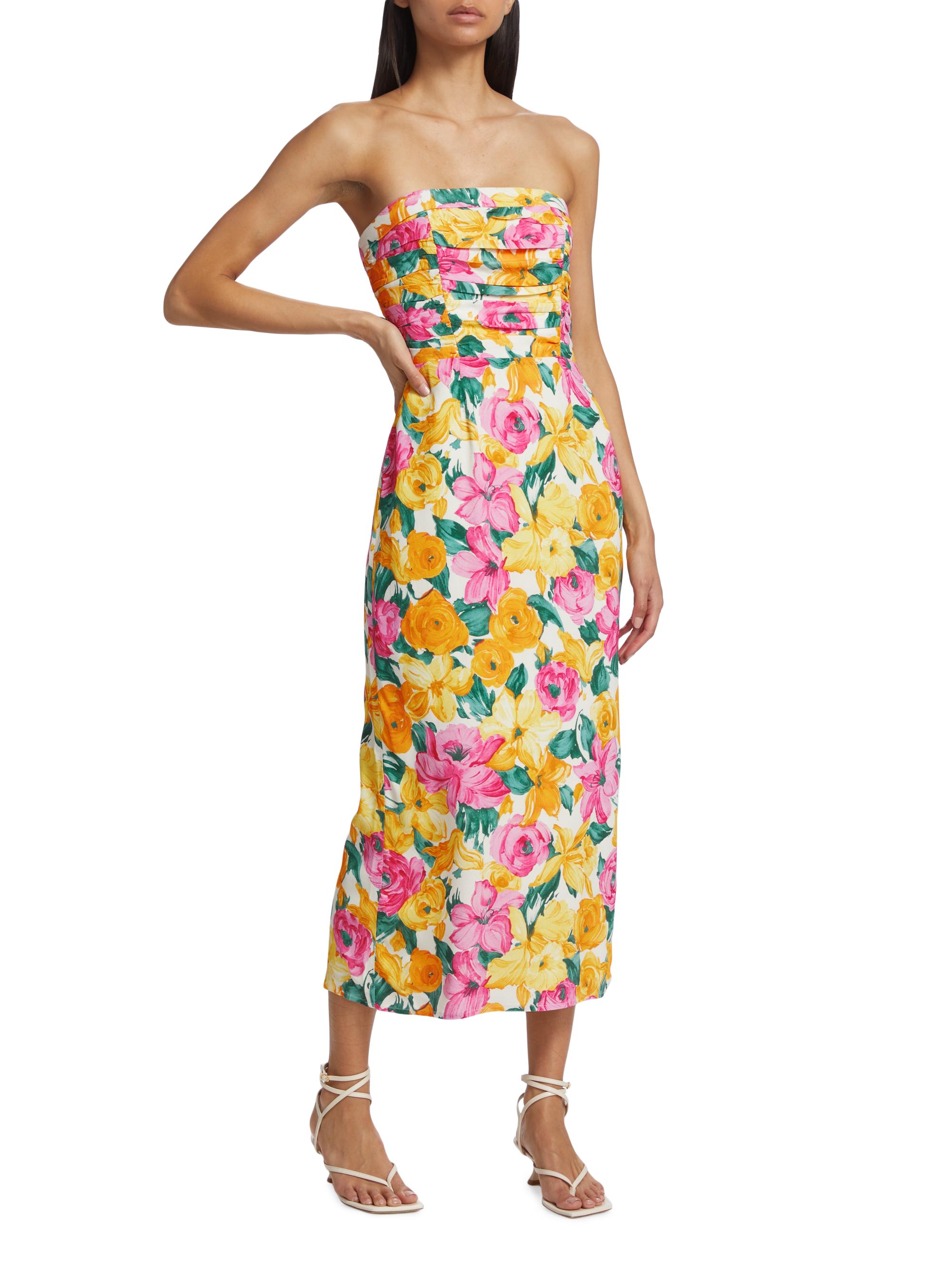 Shop Wayf Strapless Ruched Midi-Dress | Saks Fifth Avenue