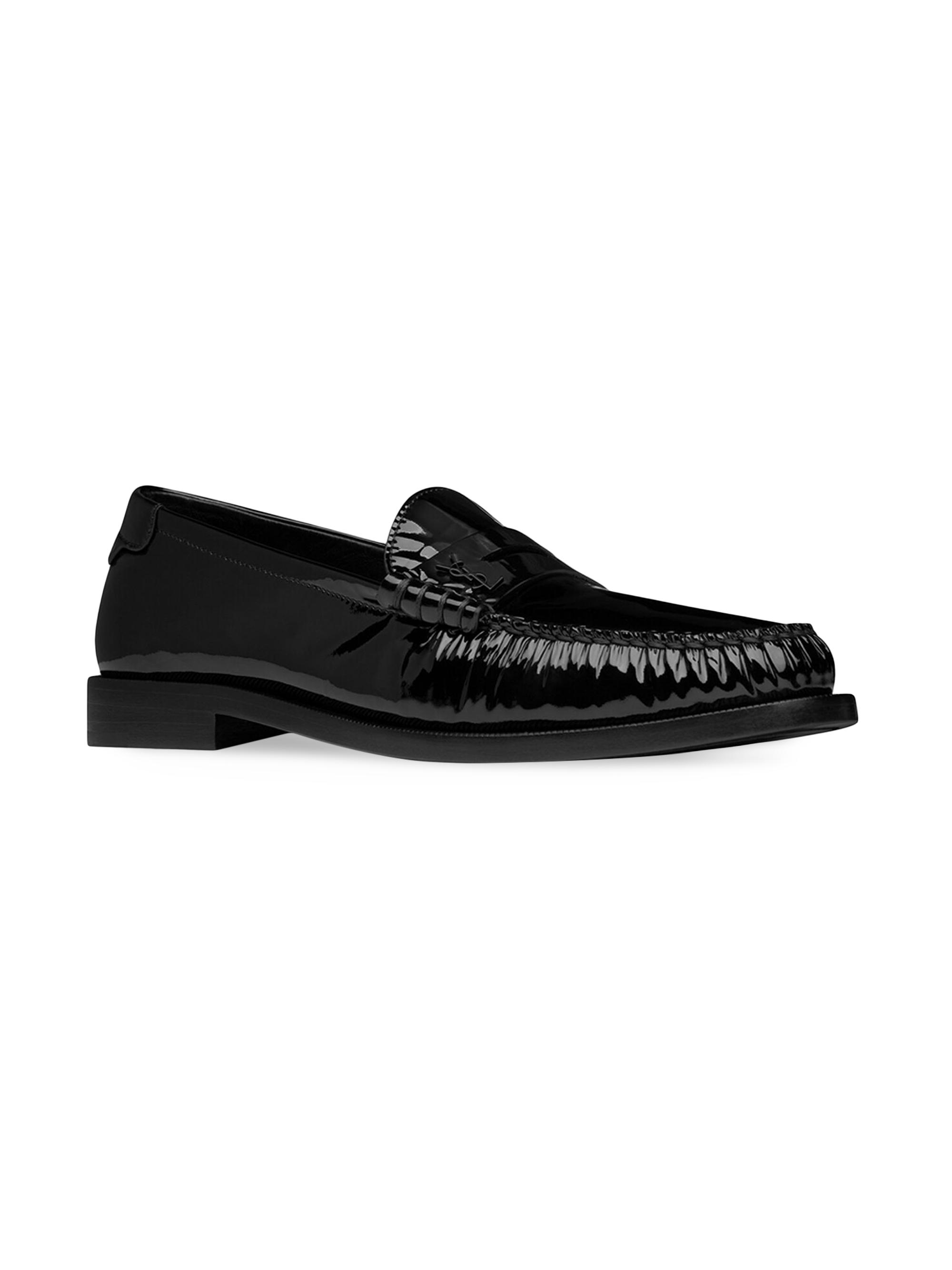 Shop Saint Laurent Le Loafer Penny Slippers in Patent Leather | Saks ...