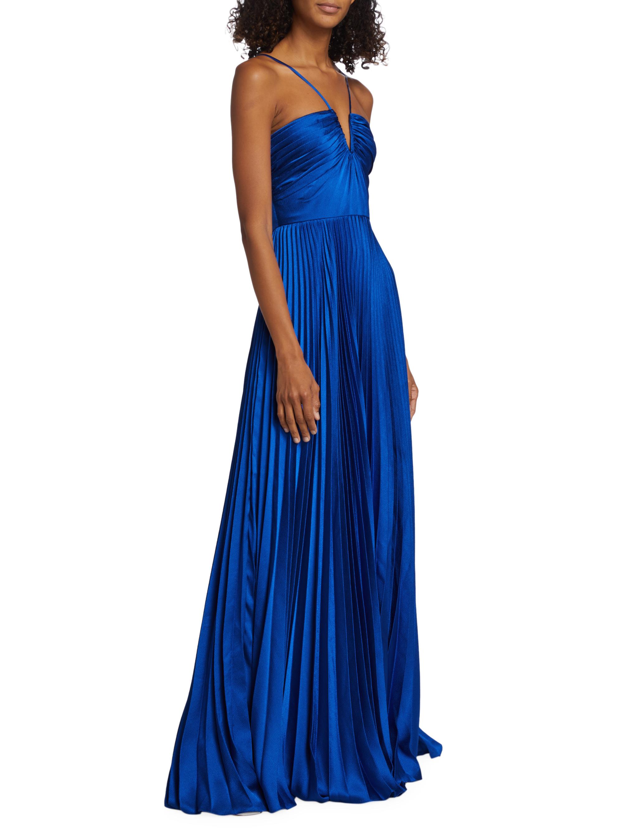 Shop ML Monique Lhuillier Indigo Satin Pleated Gown | Saks Fifth Avenue