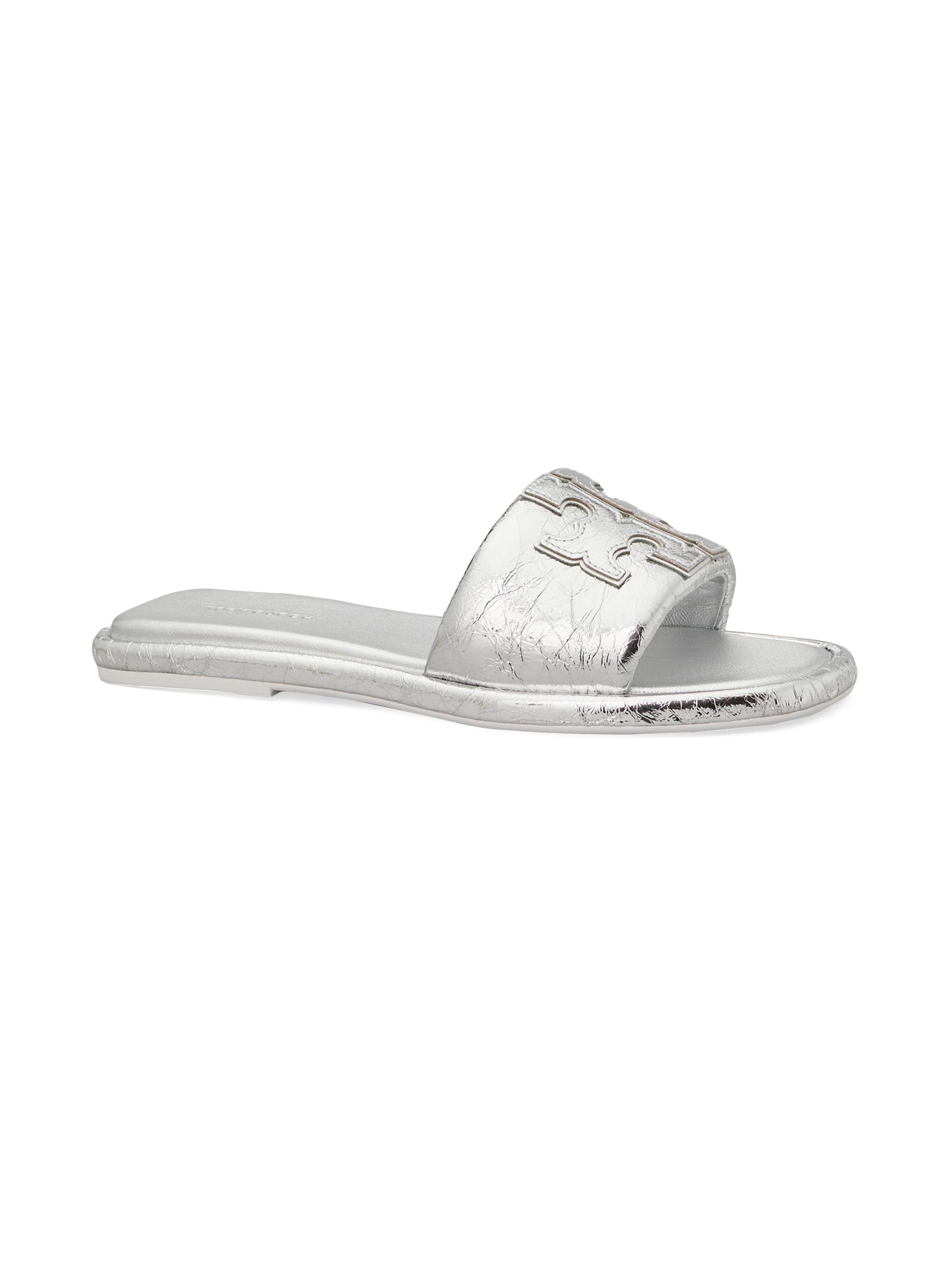 Shop Tory Burch Double T Metallic Sport Slides | Saks Fifth Avenue