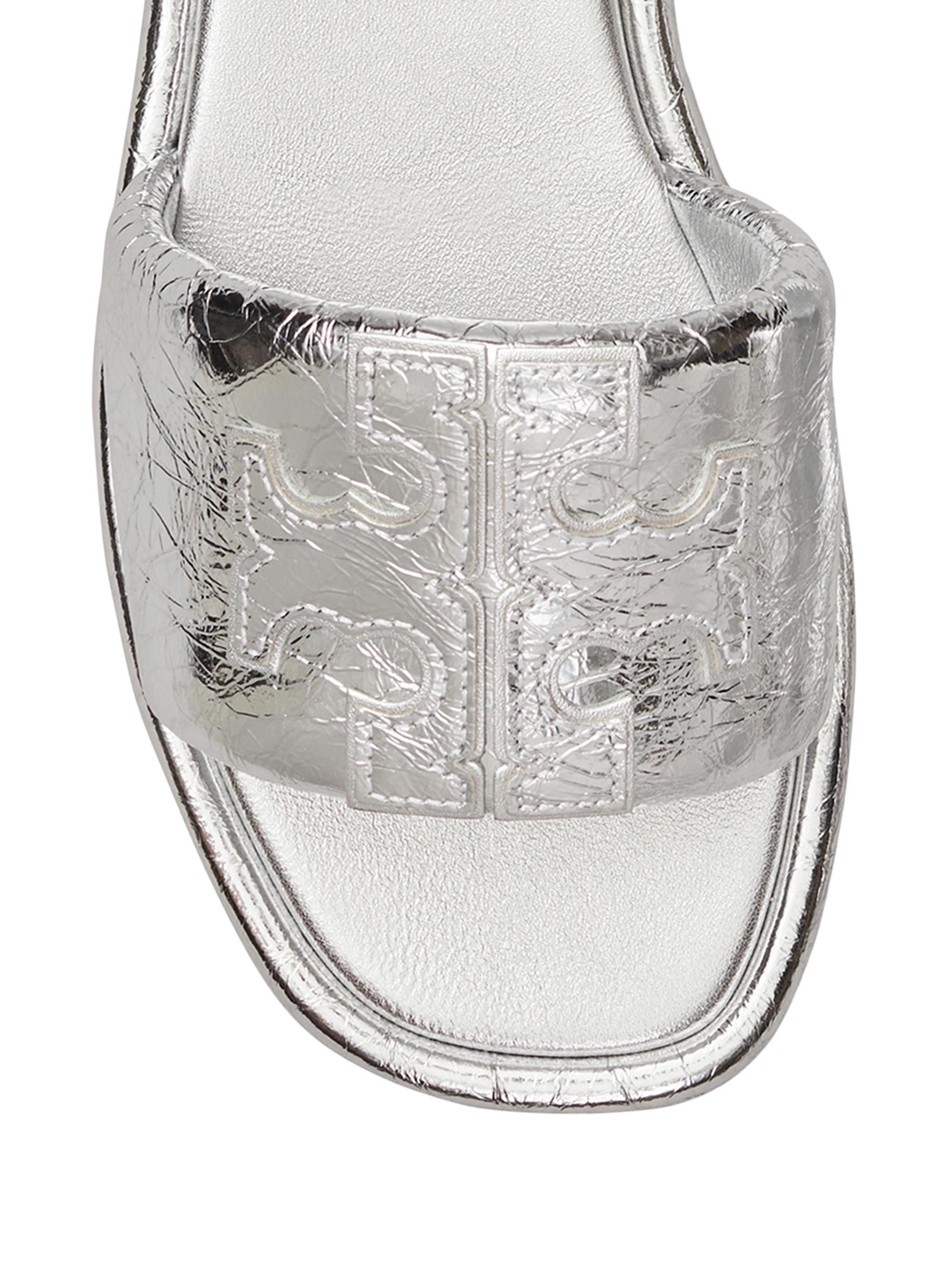 Shop Tory Burch Double T Metallic Sport Slides | Saks Fifth Avenue