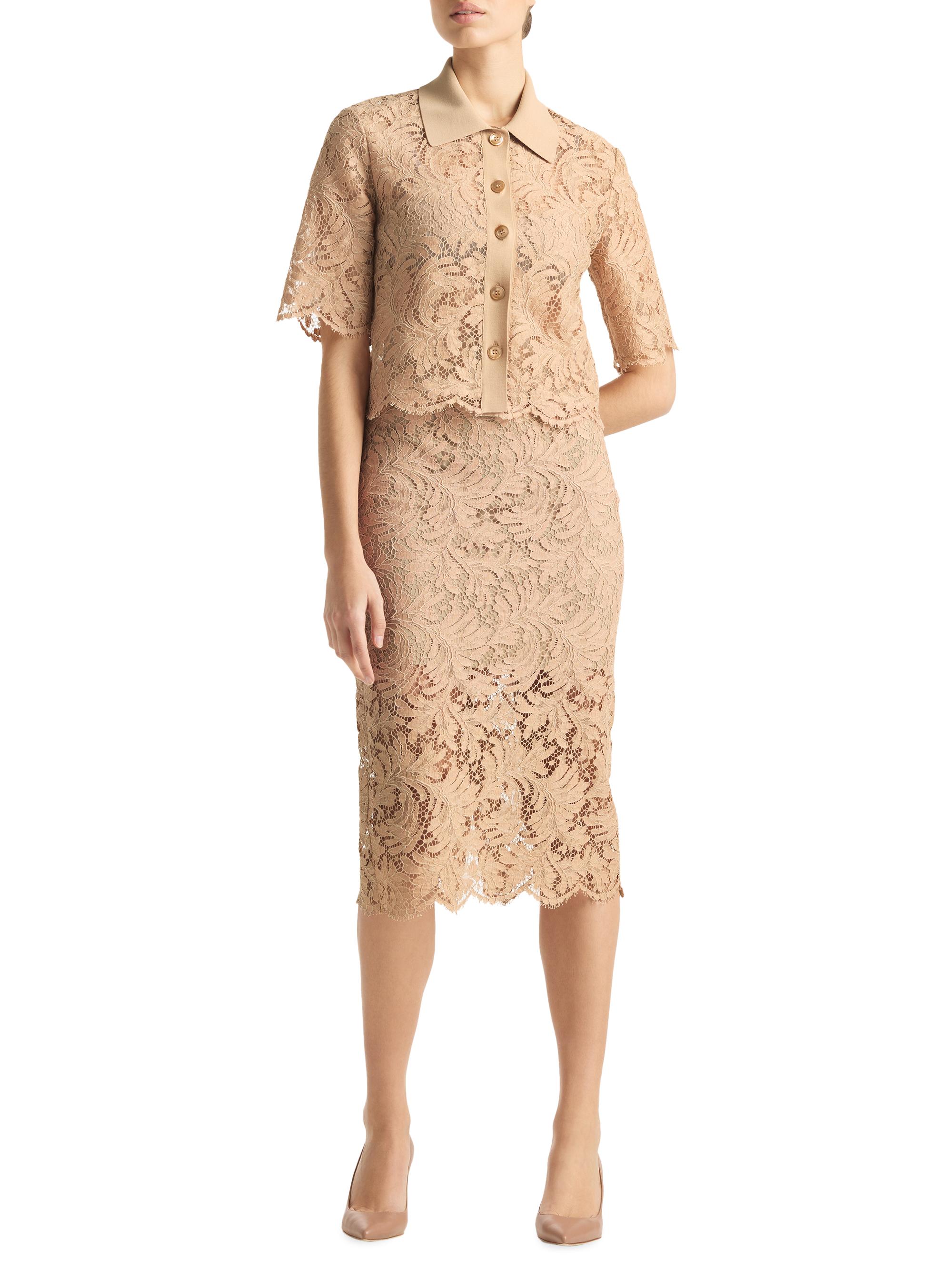 Shop St. John Cotton-Blend Lace Knee-Length Dress | Saks Fifth Avenue