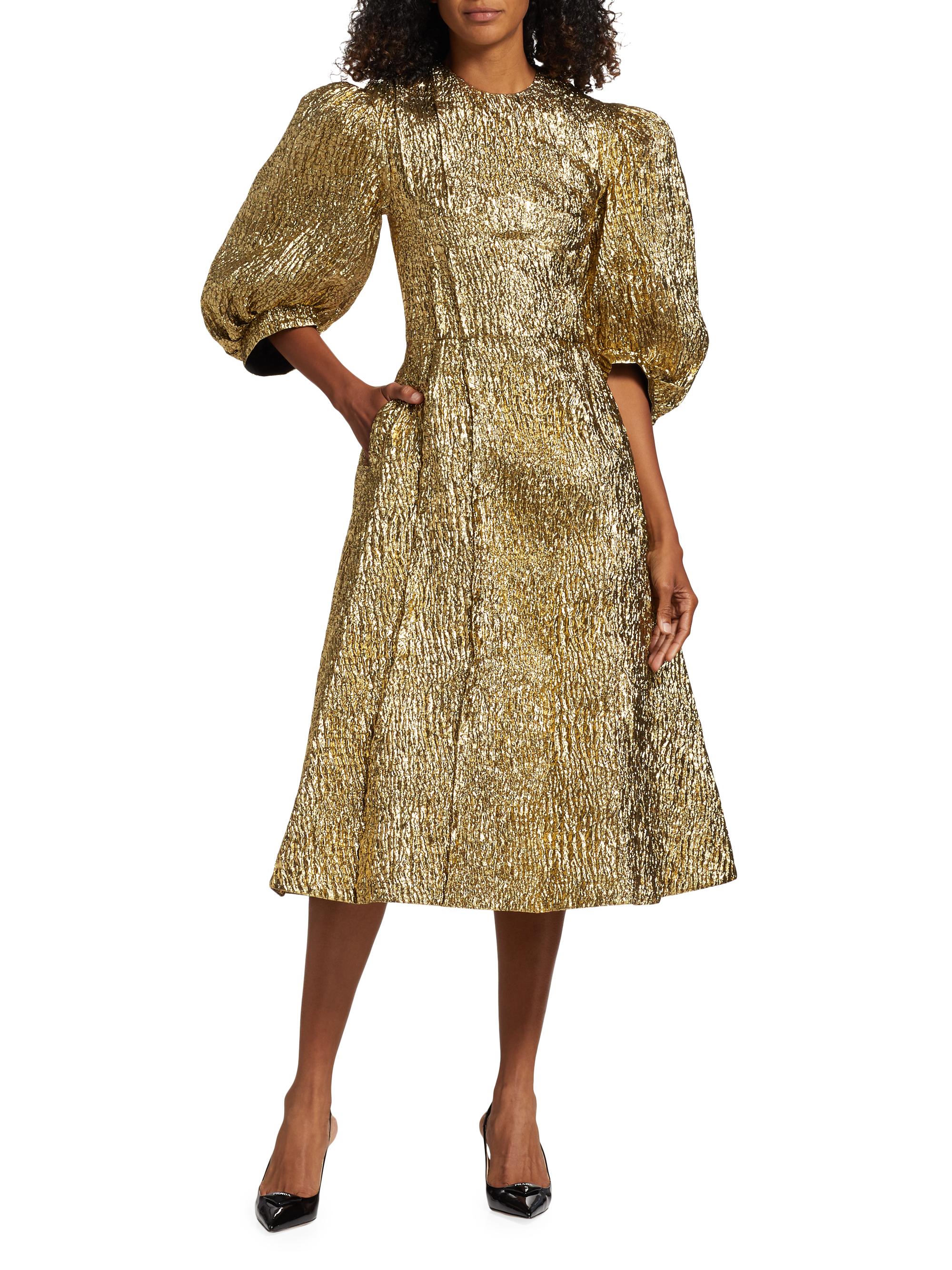Shop Simone Rocha Metallic Cloque Puff-Sleeve Fitted Dress | Saks Fifth ...