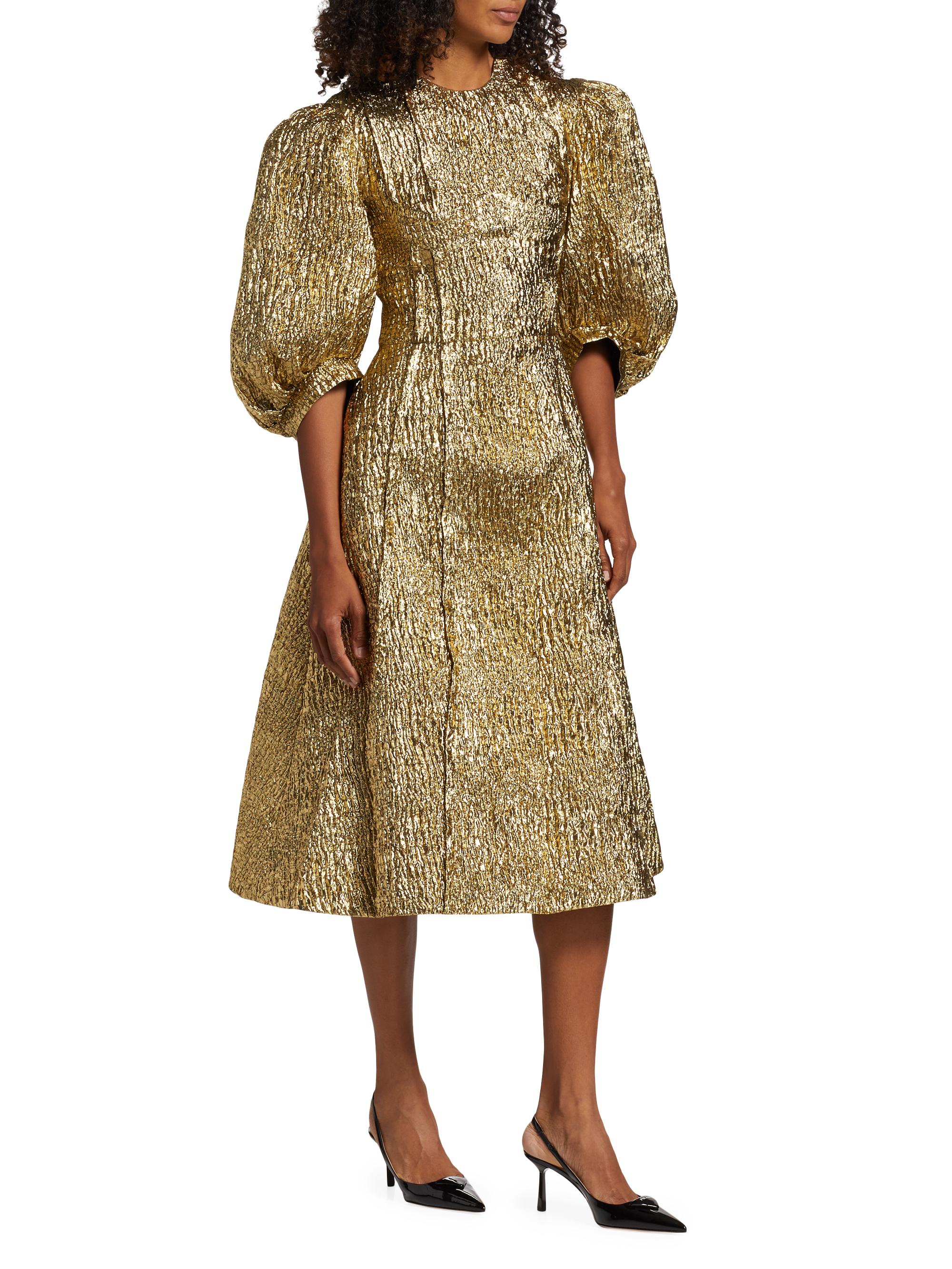 Shop Simone Rocha Metallic Cloque Puff-Sleeve Fitted Dress | Saks Fifth ...