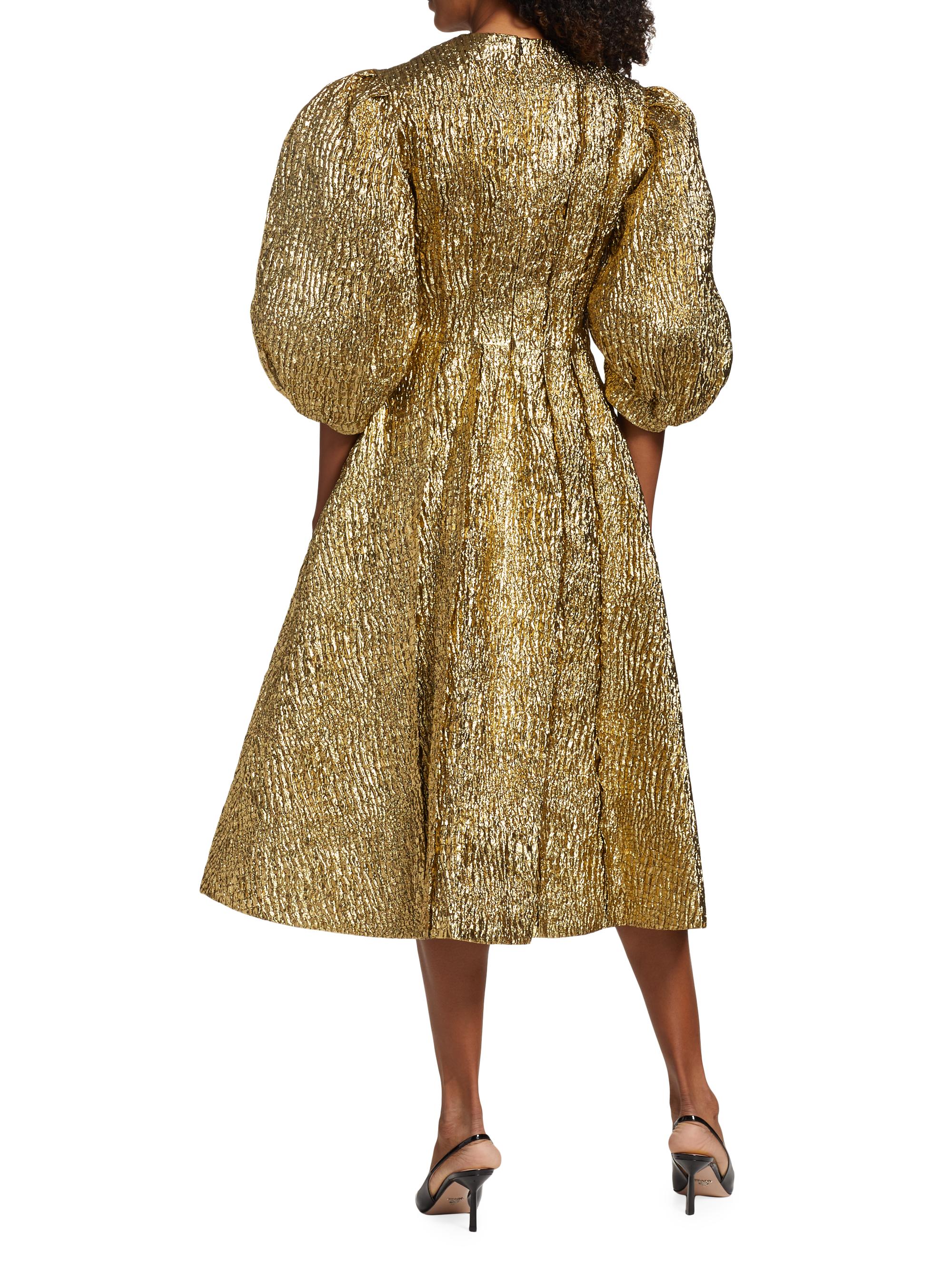 Shop Simone Rocha Metallic Cloque Puff-Sleeve Fitted Dress | Saks Fifth ...