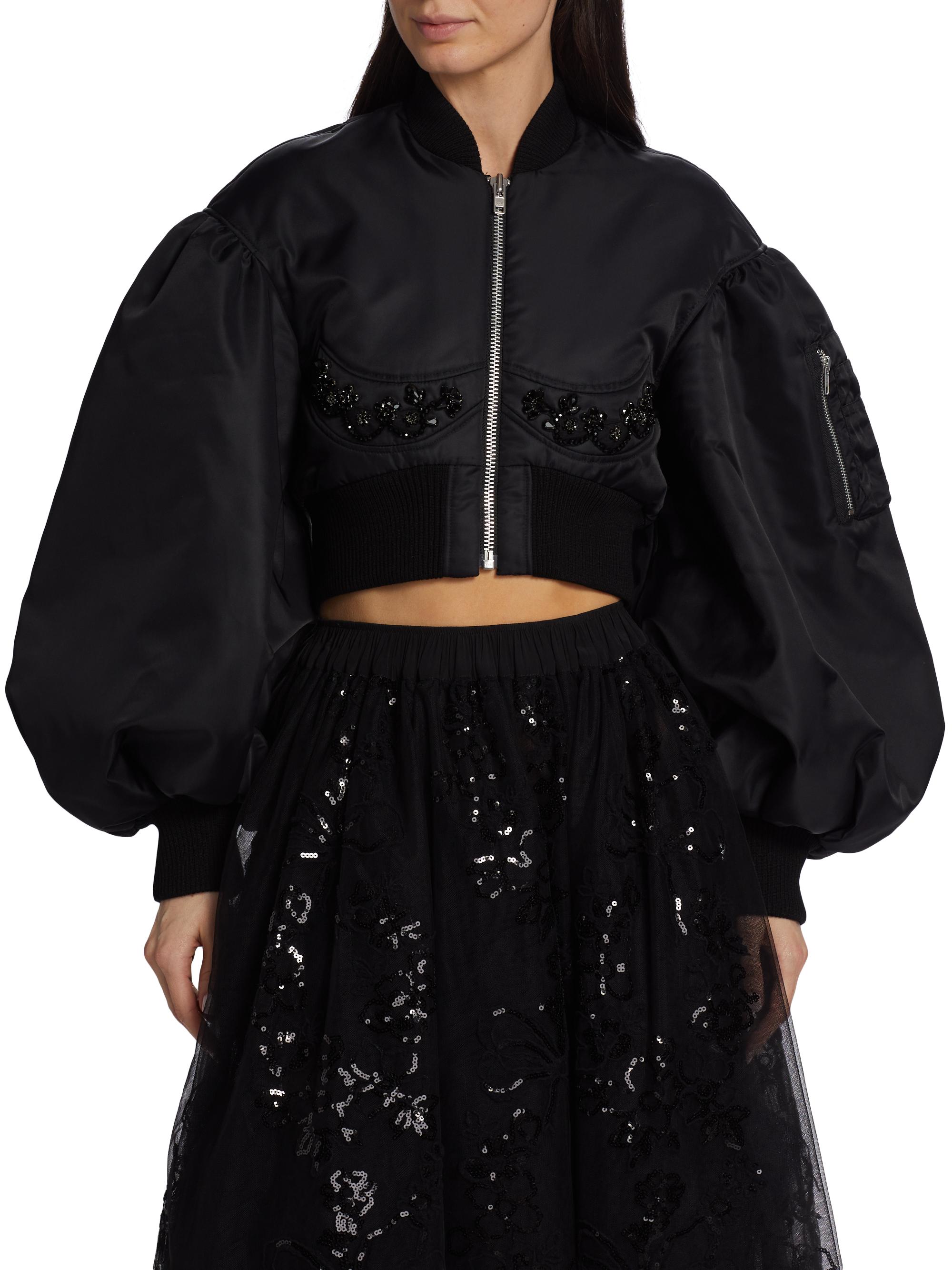 Shop Simone Rocha Embellished Satin Cropped Bomber Jacket | Saks Fifth ...