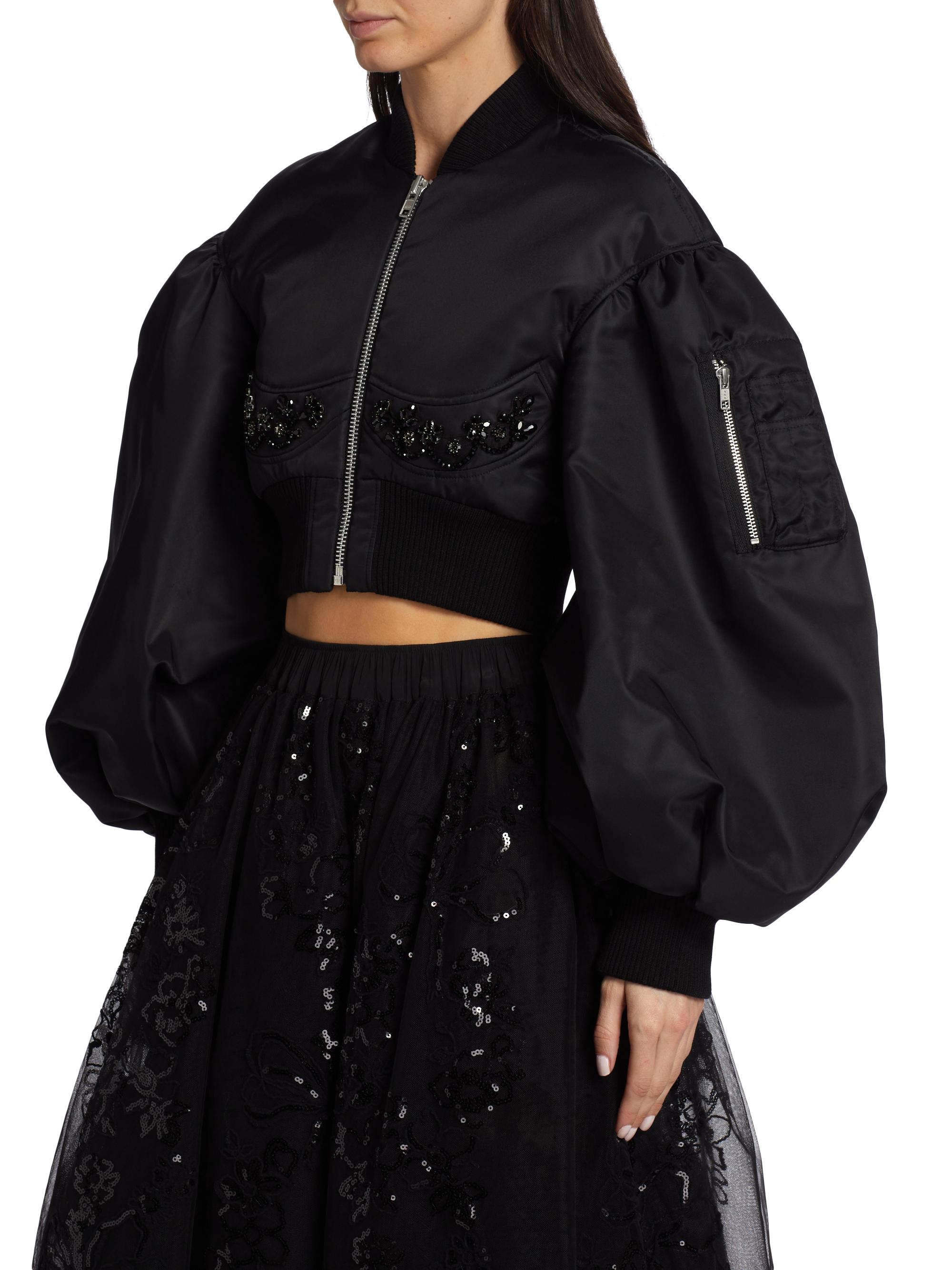 Shop Simone Rocha Embellished Satin Cropped Bomber Jacket | Saks Fifth ...