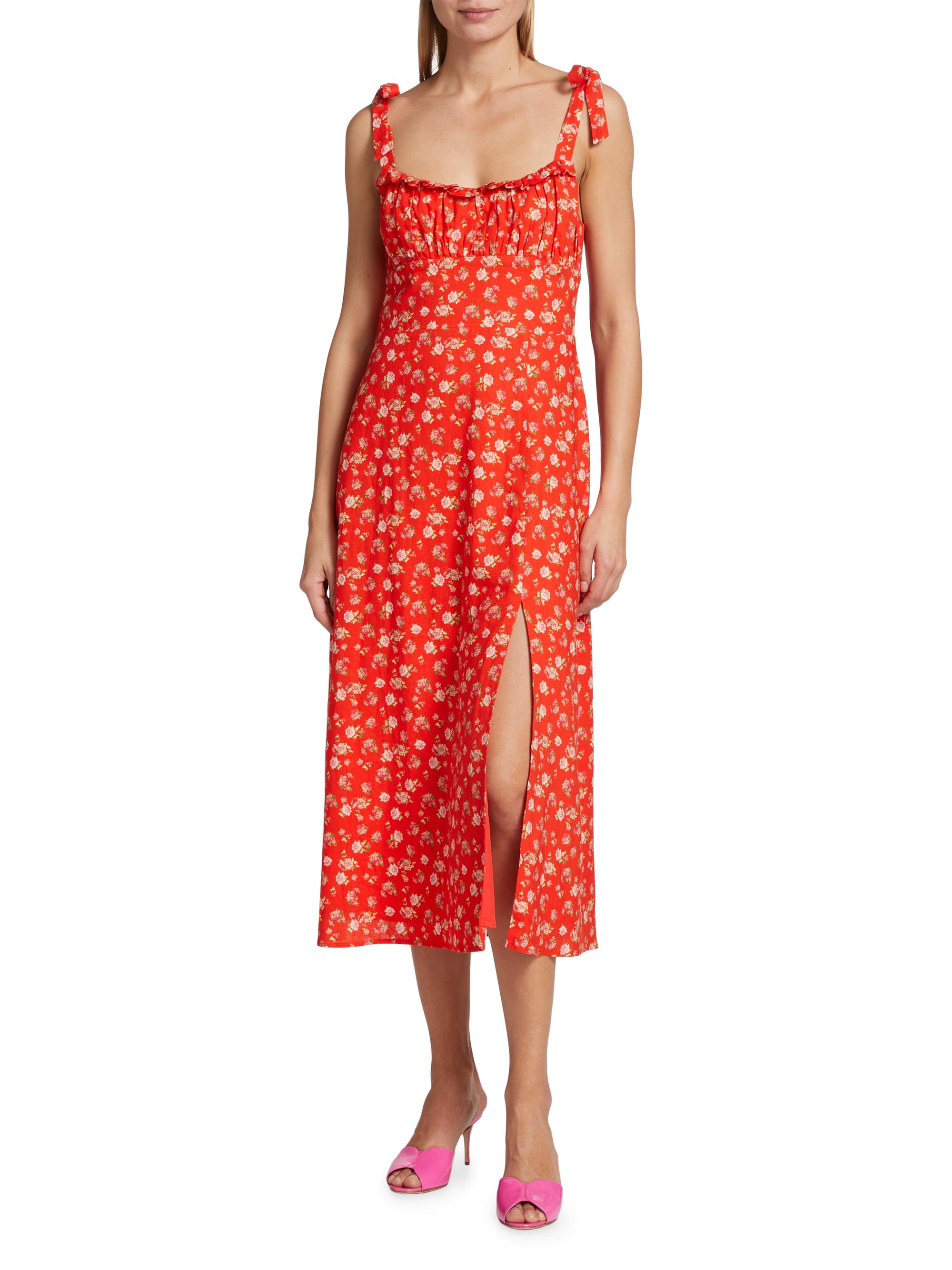 Shop Wayf Fleur Linen-Blend Midi Dress | Saks Fifth Avenue