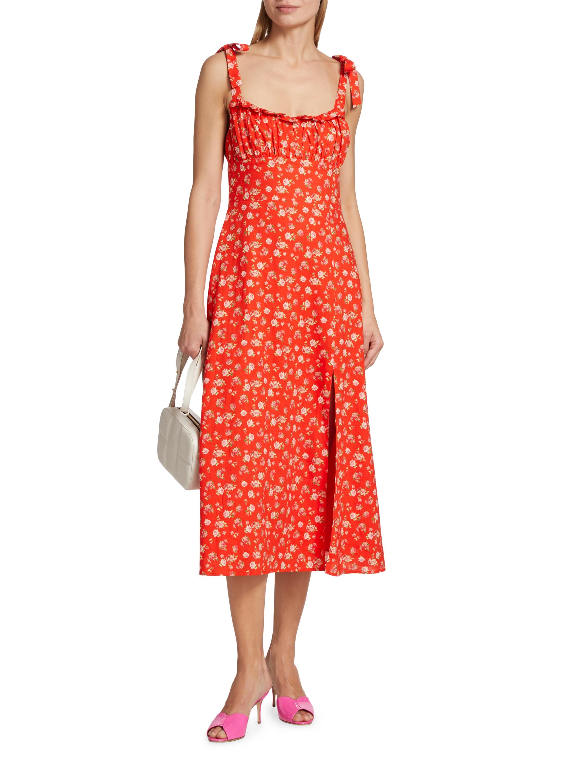 Shop Wayf Fleur Linen-Blend Midi Dress | Saks Fifth Avenue