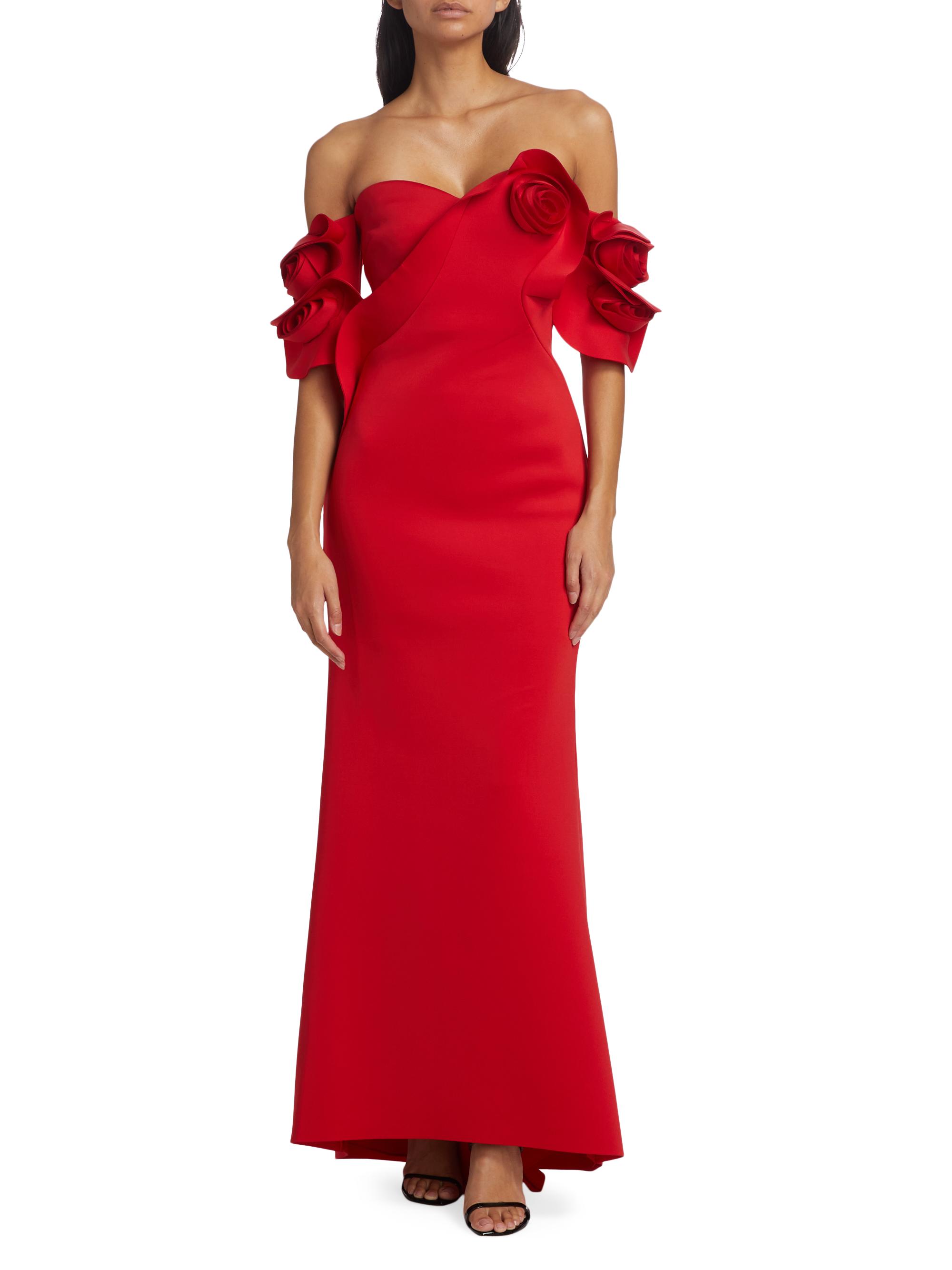 Shop Badgley Mischka Rose Swirl Off-the-Shoulder Gown | Saks Fifth Avenue