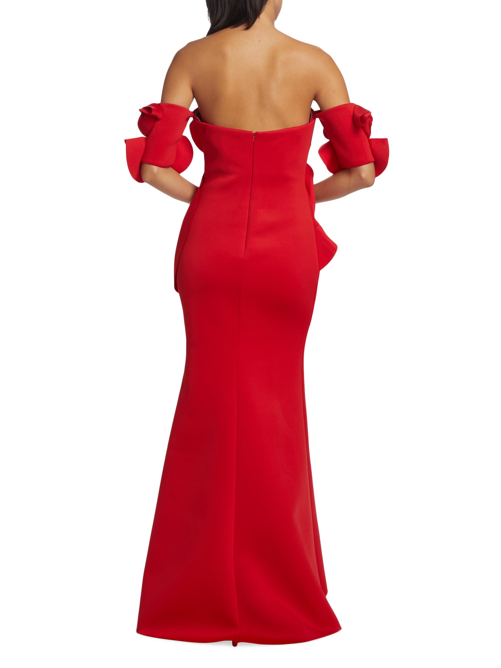 Shop Badgley Mischka Rose Swirl Off-the-Shoulder Gown | Saks Fifth Avenue