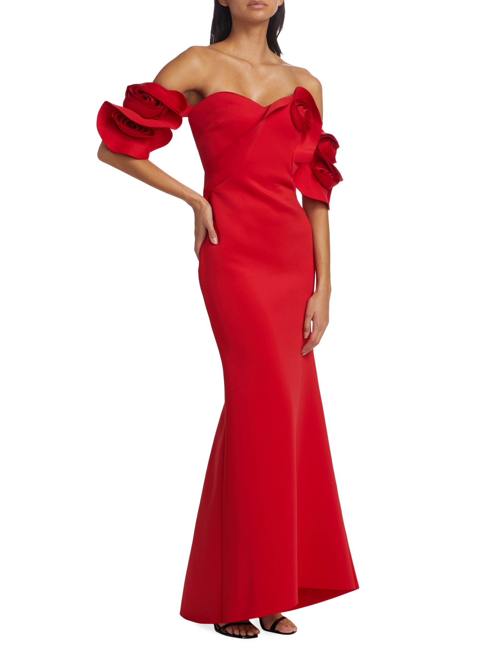 Shop Badgley Mischka Rose Swirl Off-the-Shoulder Gown | Saks Fifth Avenue