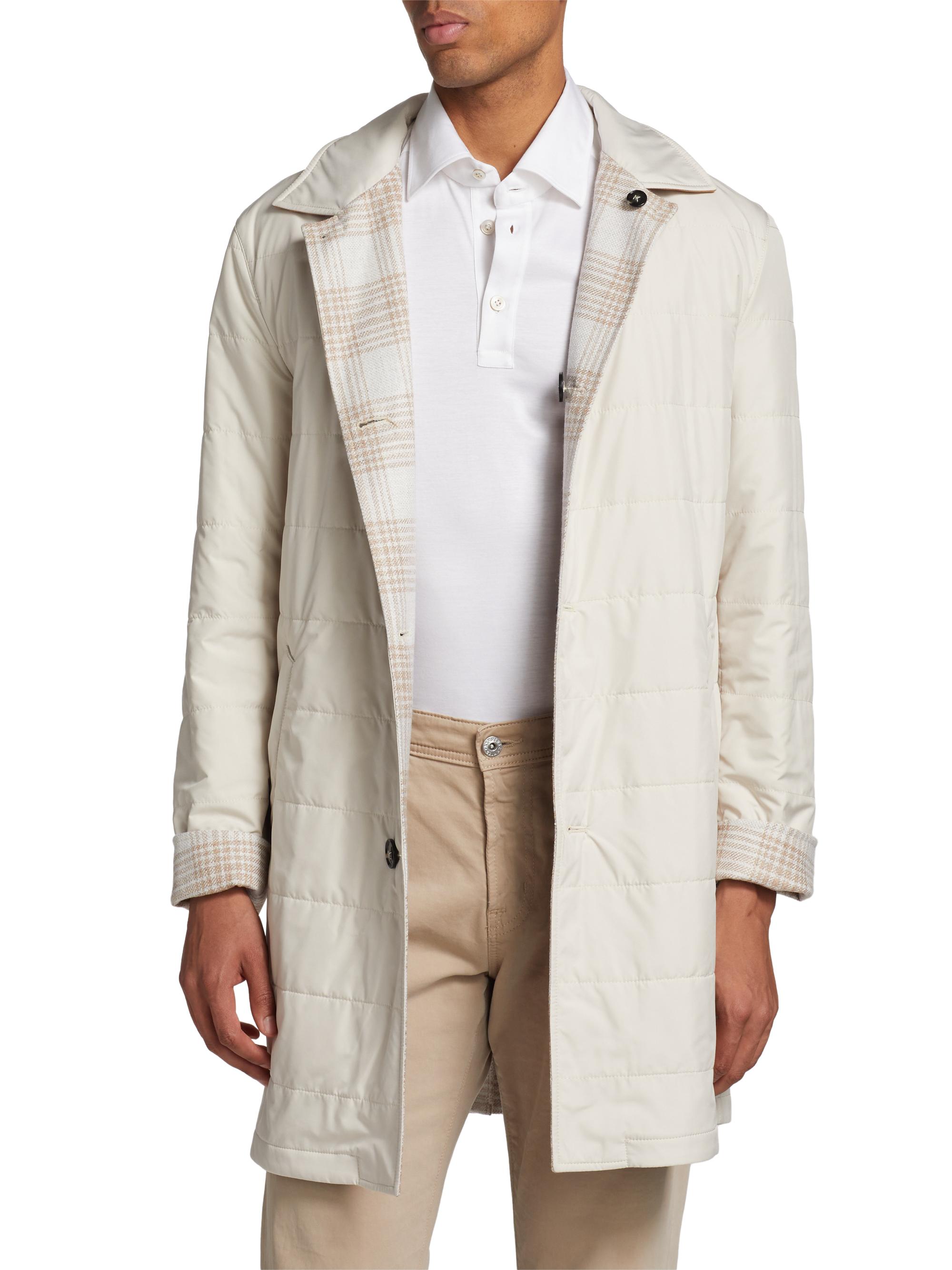 Shop Kiton Plaid Reversible Cashmere-Blend Rain Coat | Saks Fifth Avenue