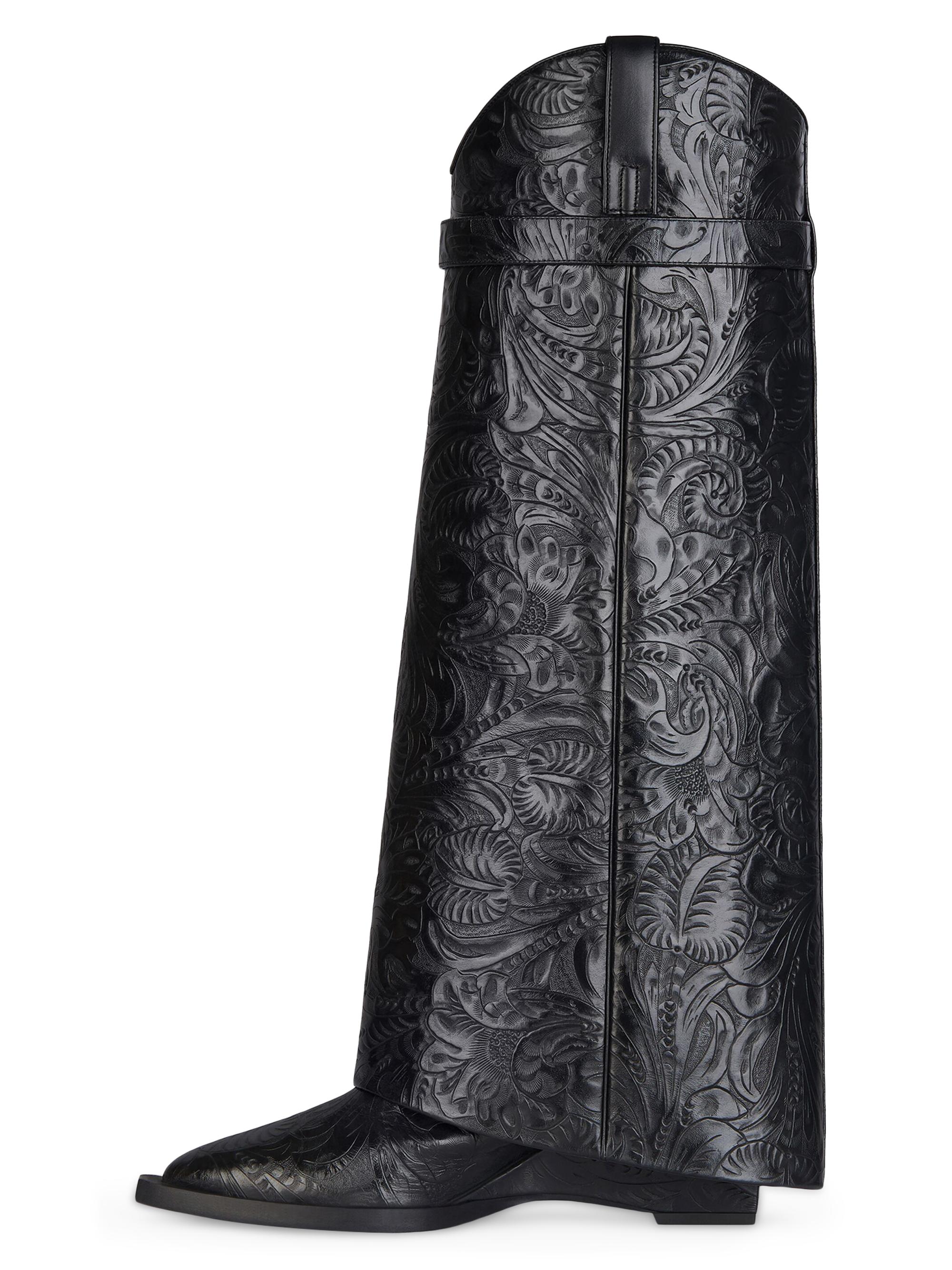 Shop Givenchy Shark Lock Cowboy Boots In Leather With Western Pattern ...