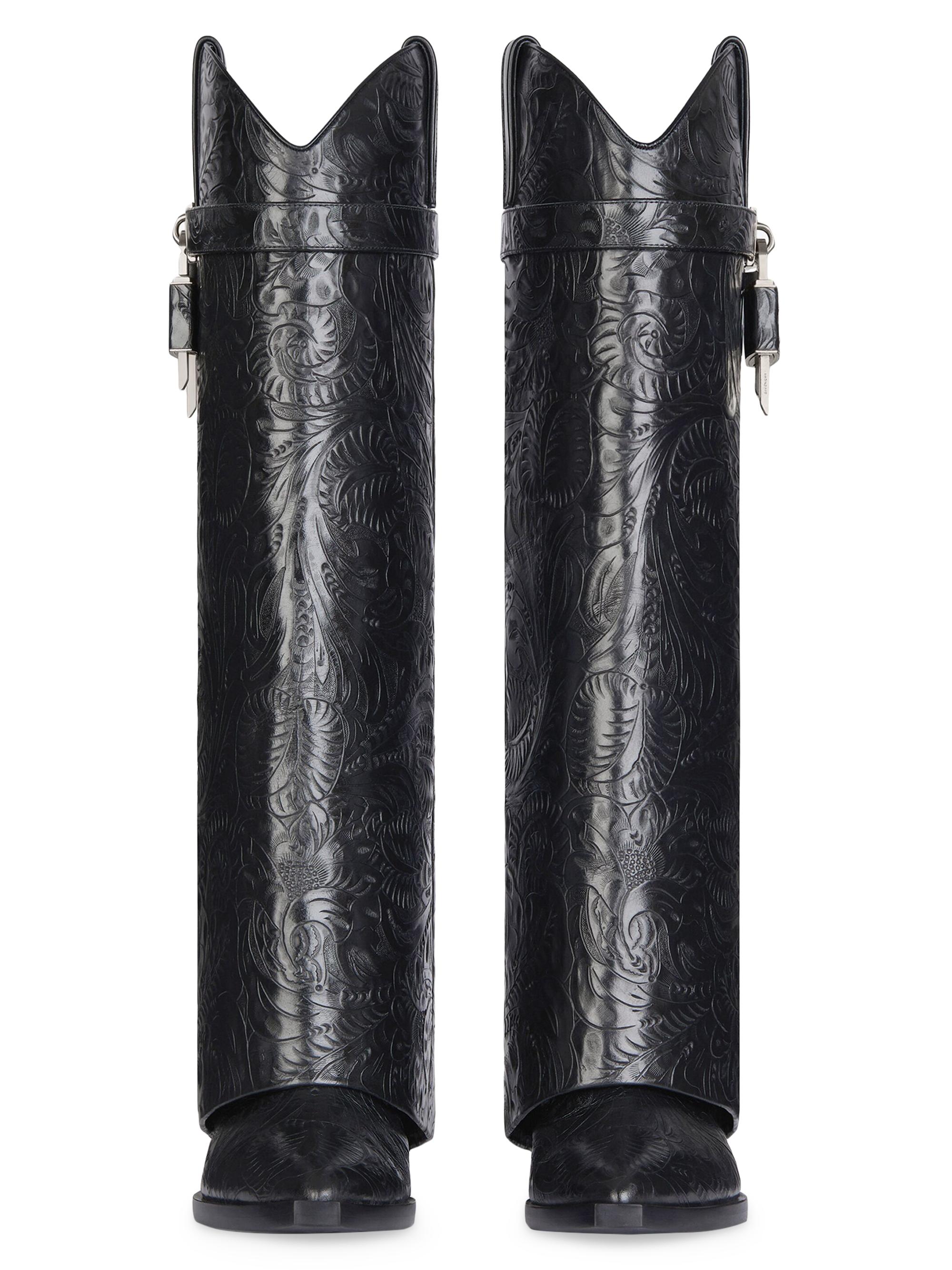 Shop Givenchy Shark Lock Cowboy Boots In Leather With Western Pattern ...