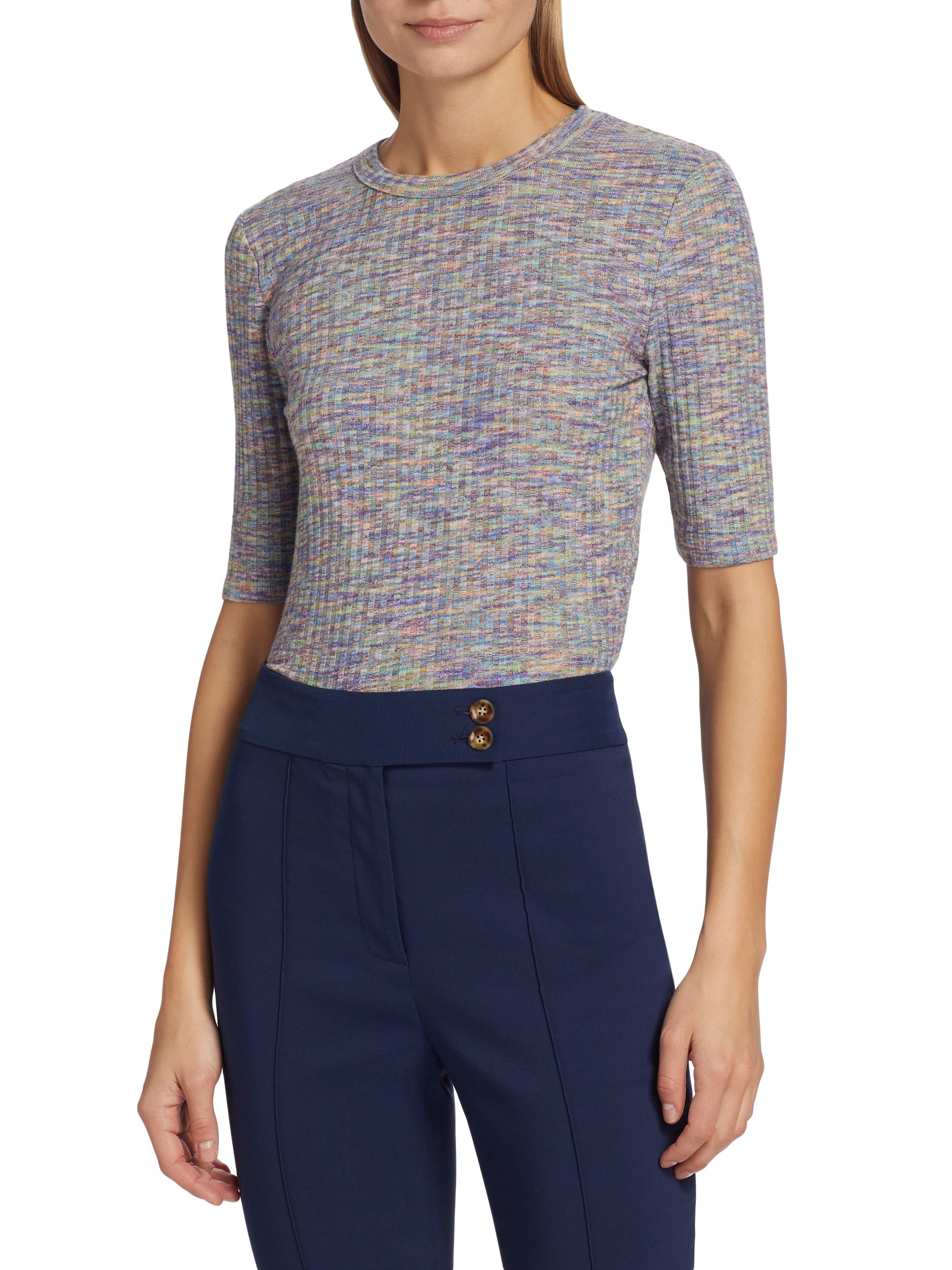 Shop Veronica Beard Larke Heathered Rib-Knit Tee | Saks Fifth Avenue