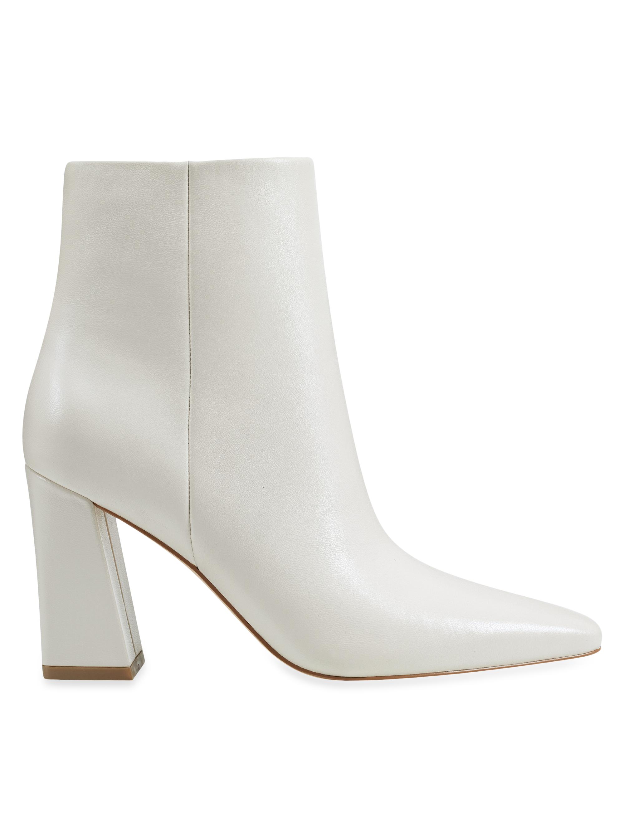 Marc Fisher Shoes Masina White Leather Heeled Ankle Boots