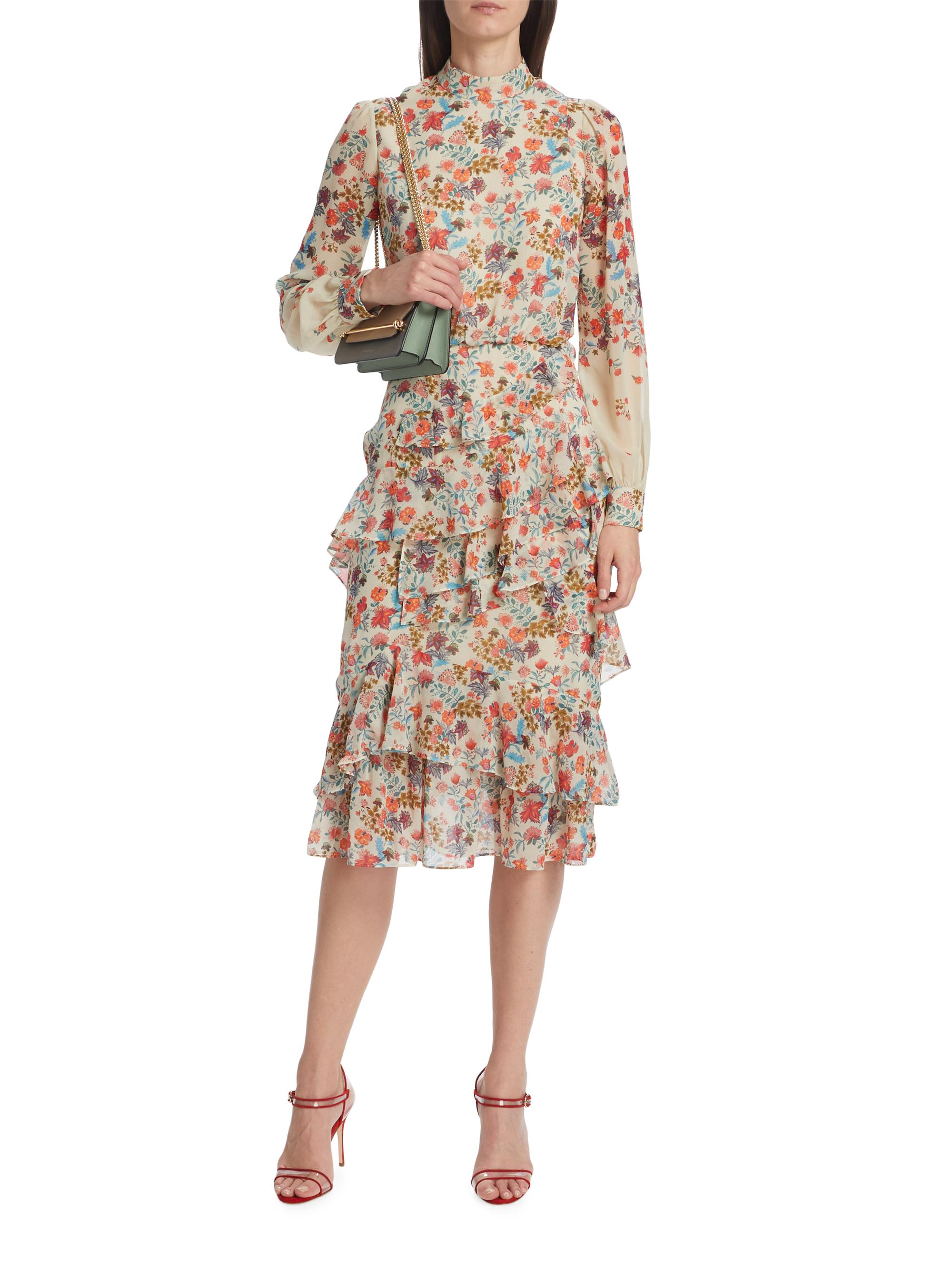 Shop Saloni Isa Floral Ruffled Knee-Length Dress | Saks Fifth Avenue