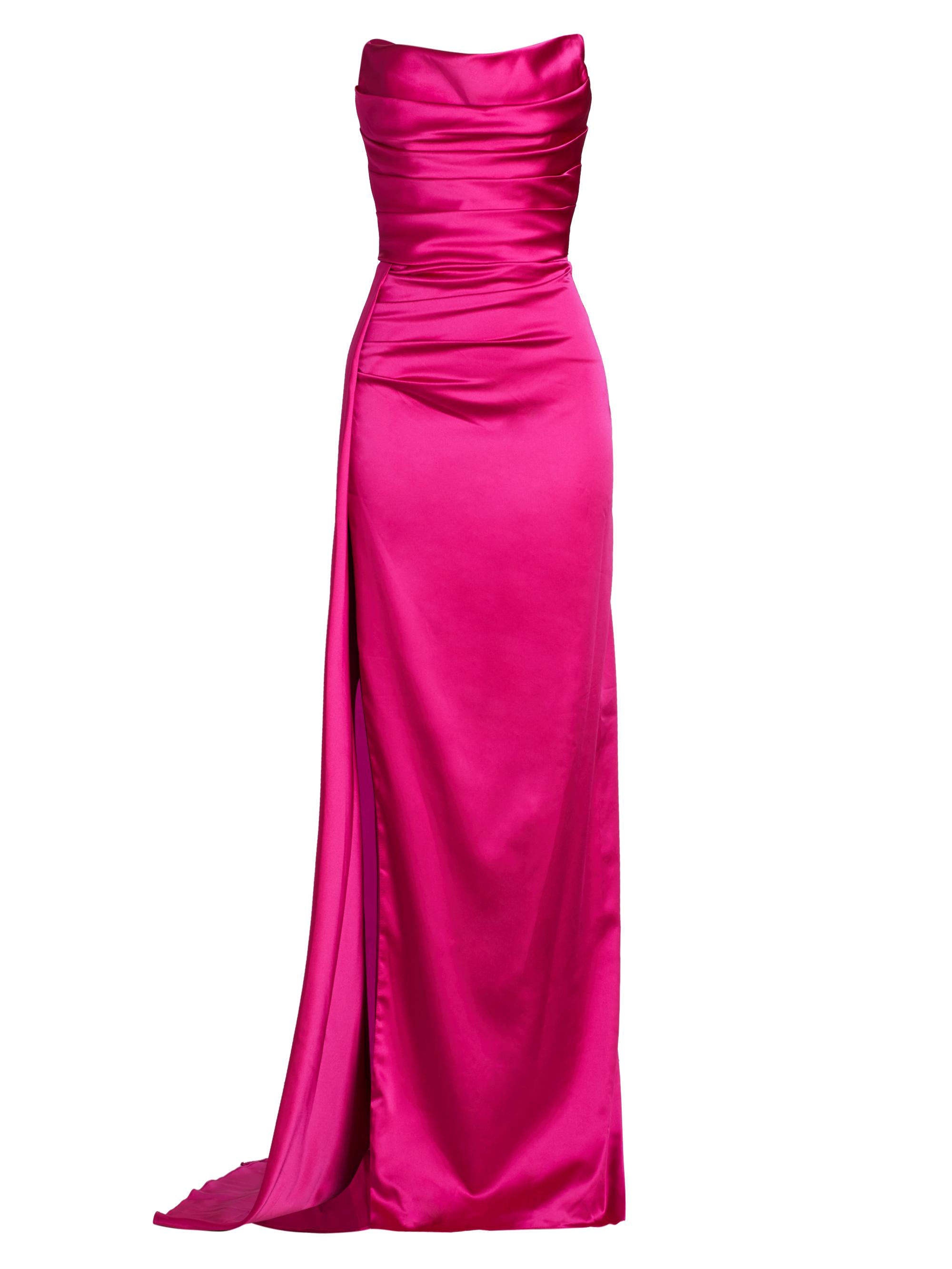 Shop Michael Costello Collection Gemini Strapless Gathered Satin Gown ...