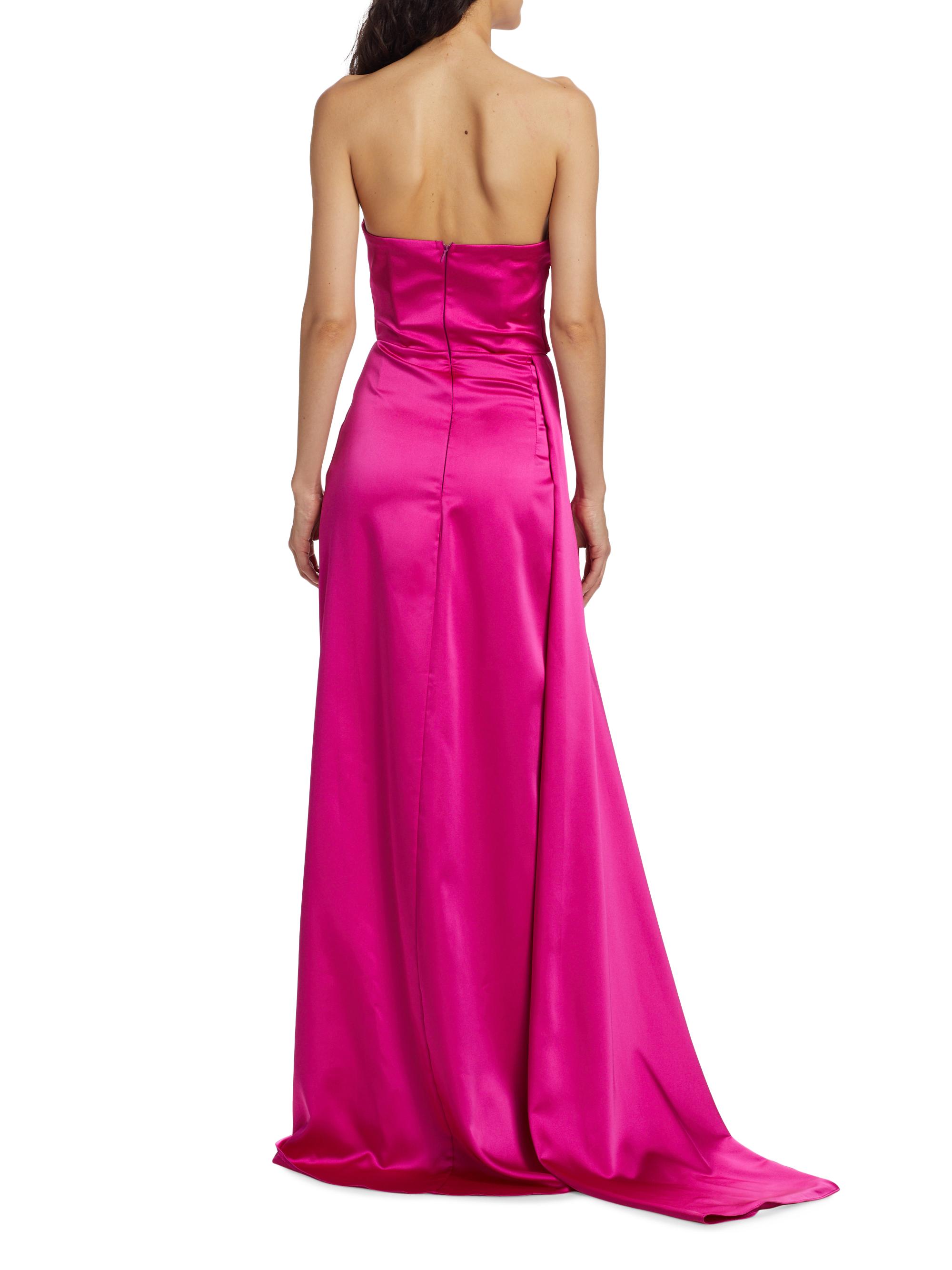 Shop Michael Costello Collection Gemini Strapless Gathered Satin Gown ...