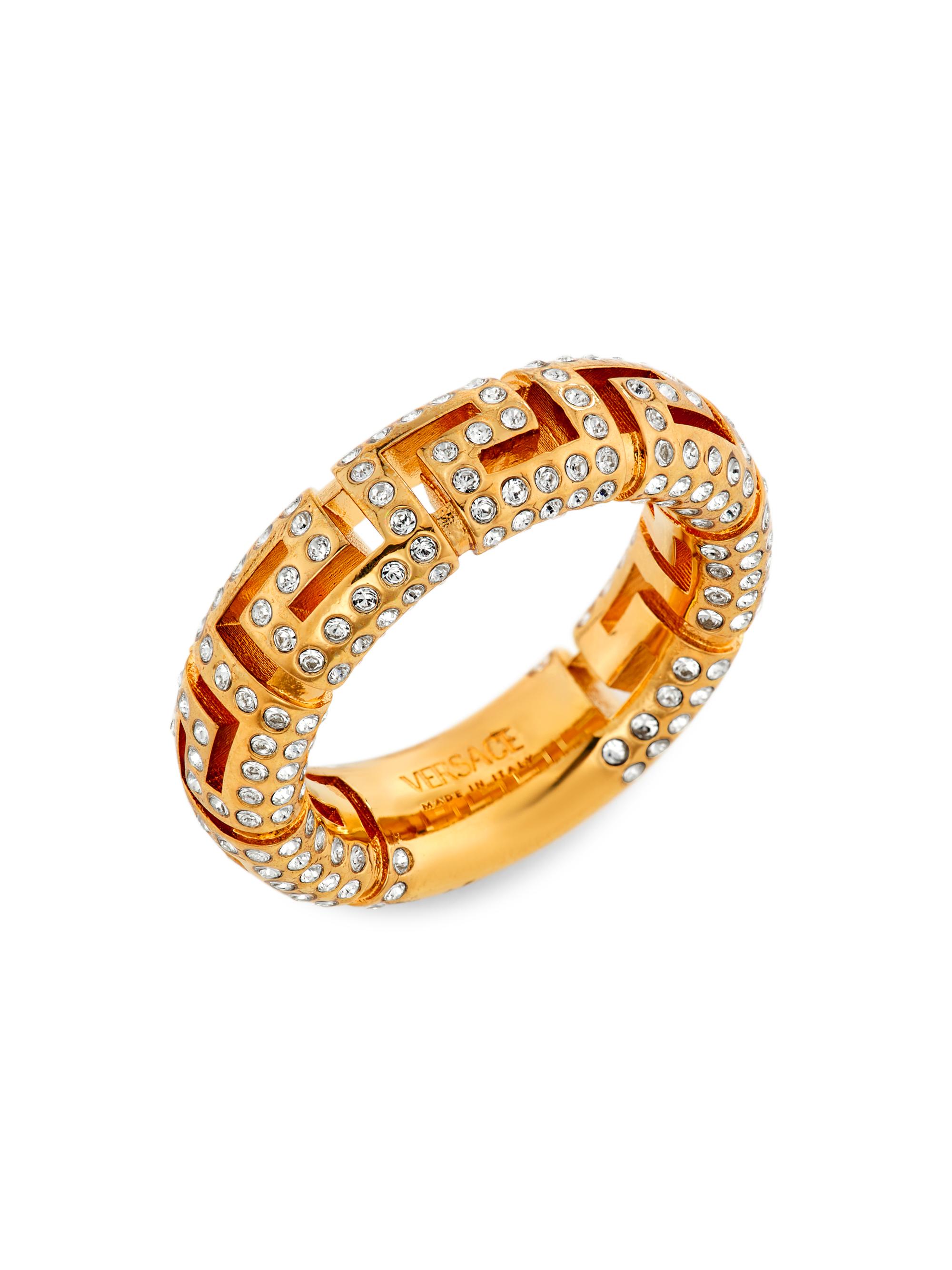 Shop Versace Goldtone & Glass Crystal Greca Ring | Saks Fifth Avenue